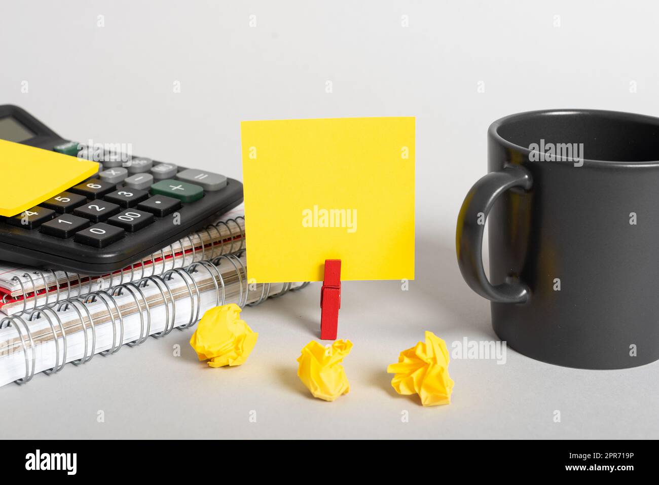 Cup, Notebooks, Sticky Note, Calculator, Paper Wraps And Pinned Memo ...