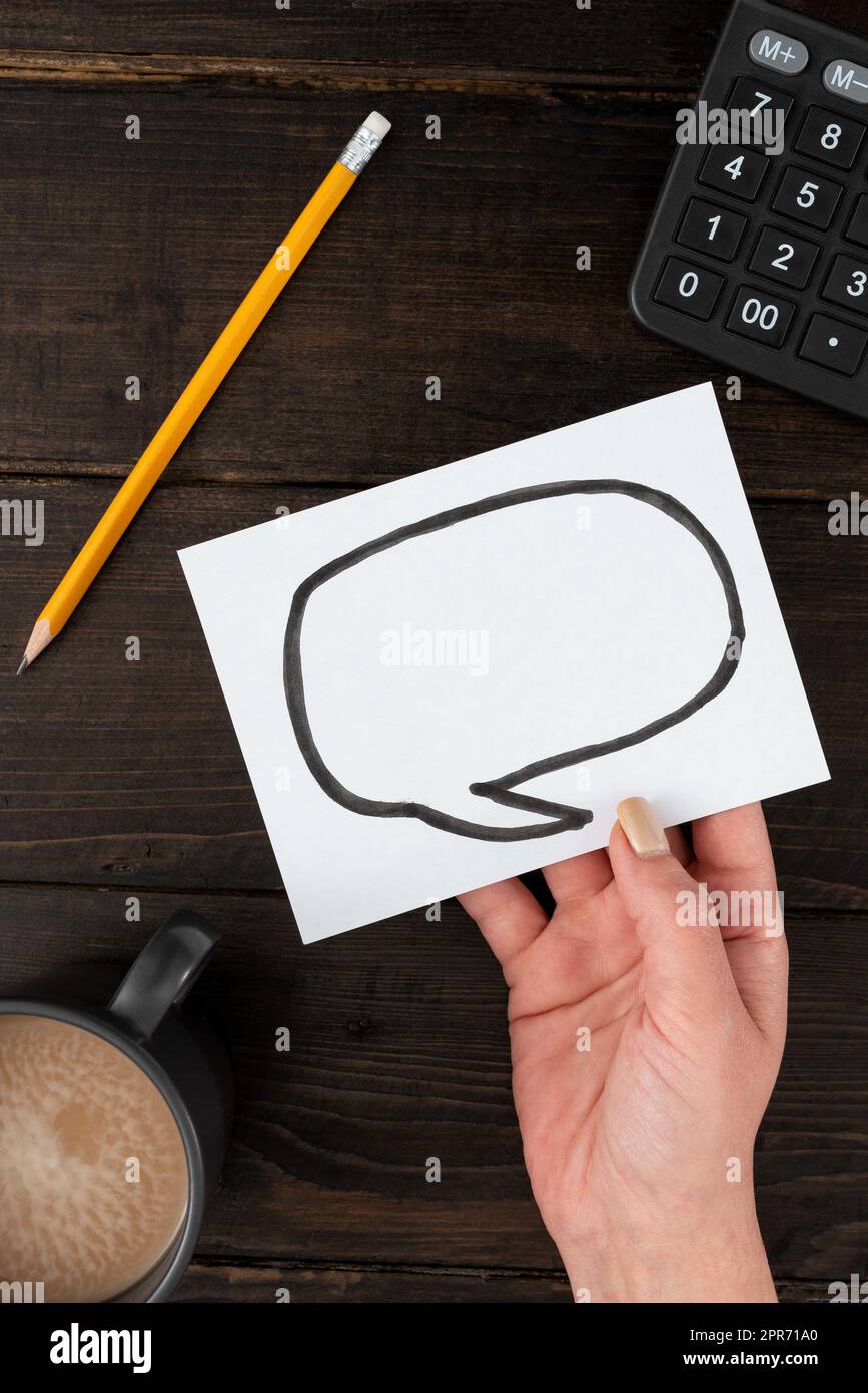 Hand Of Businesswoman Having Paper With Thought Bubble Drawing, Coffee ...