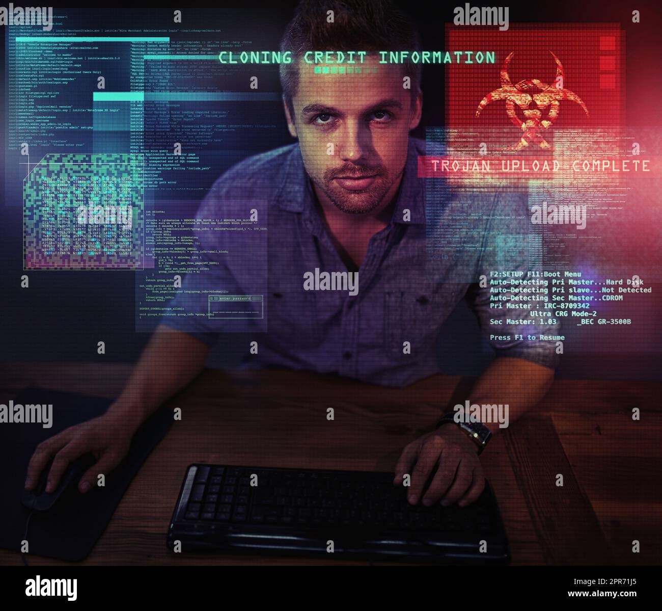 Shot of a young man looking up at messages on a virtual screen - ALL ...