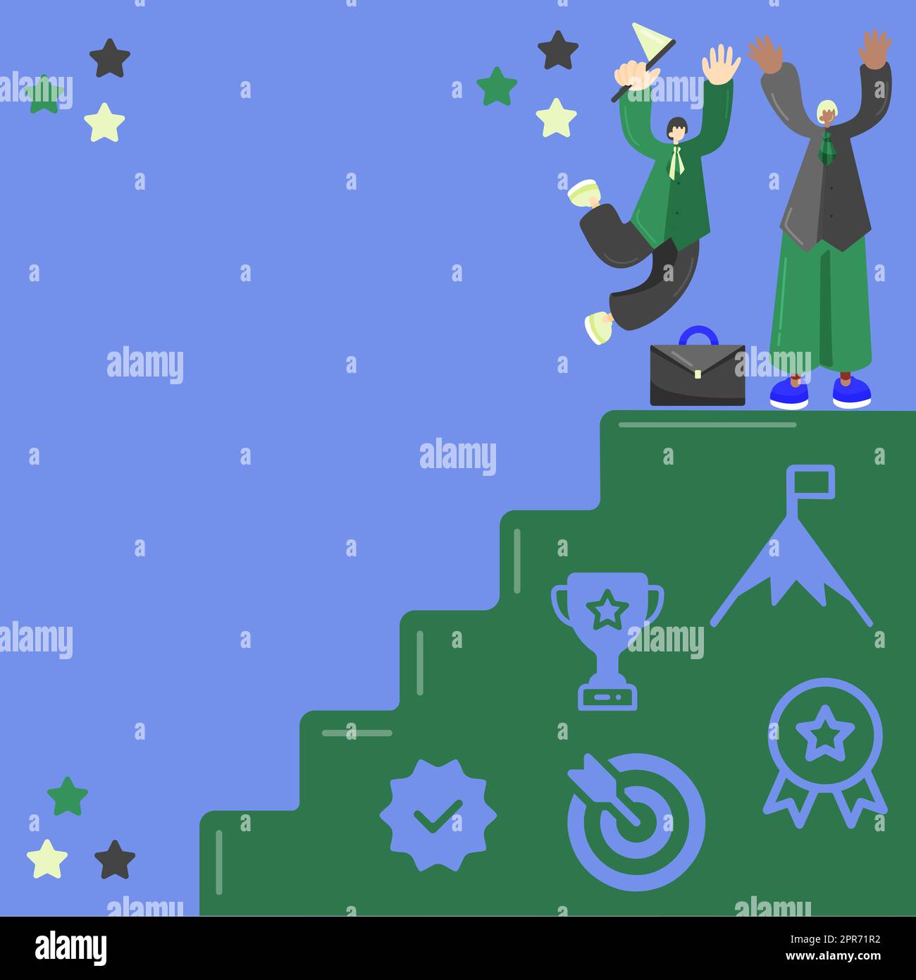 Teamworkers Celebrating Great Success On Top Of Staircase Stock Photo ...