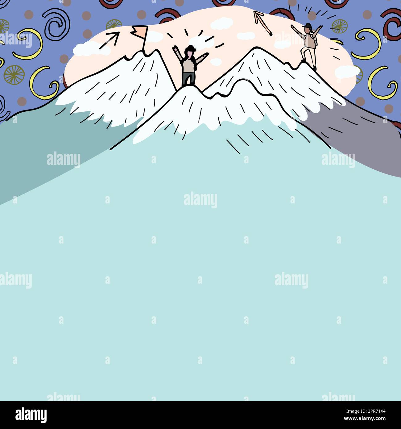 Message Presented Underneath Men Hiking On Top Of Mountains With Snow ...