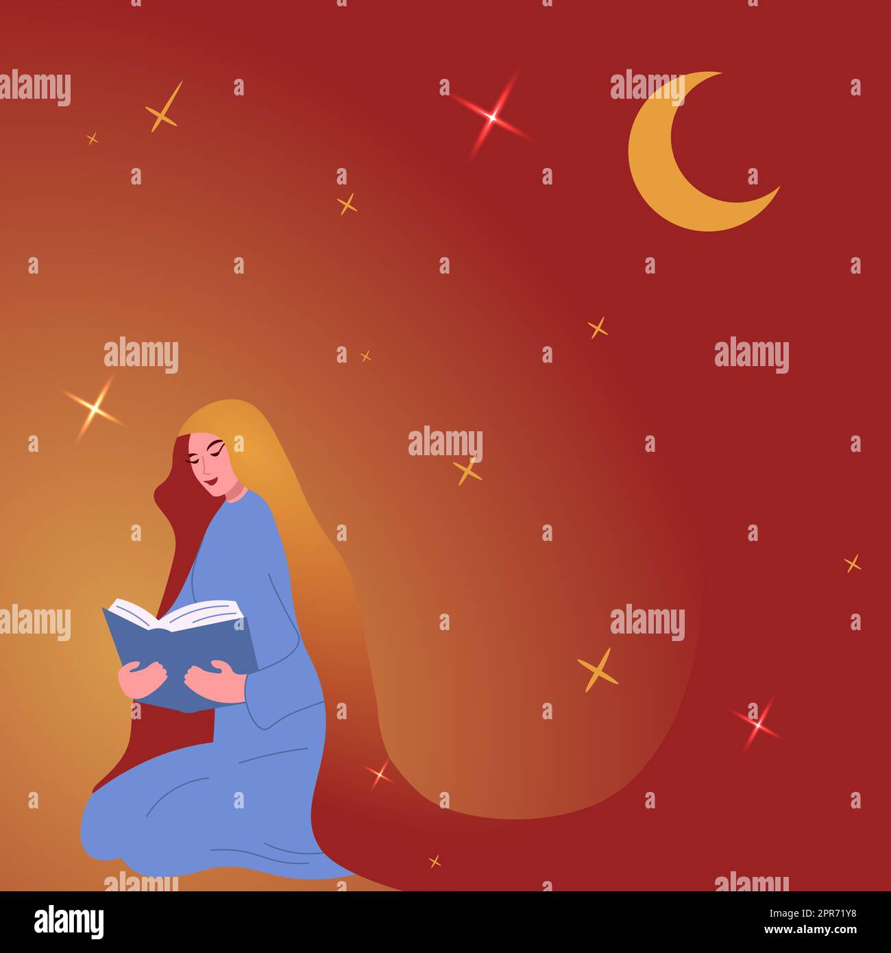 Woman sitting on moon reading hi-res stock photography and images - Alamy