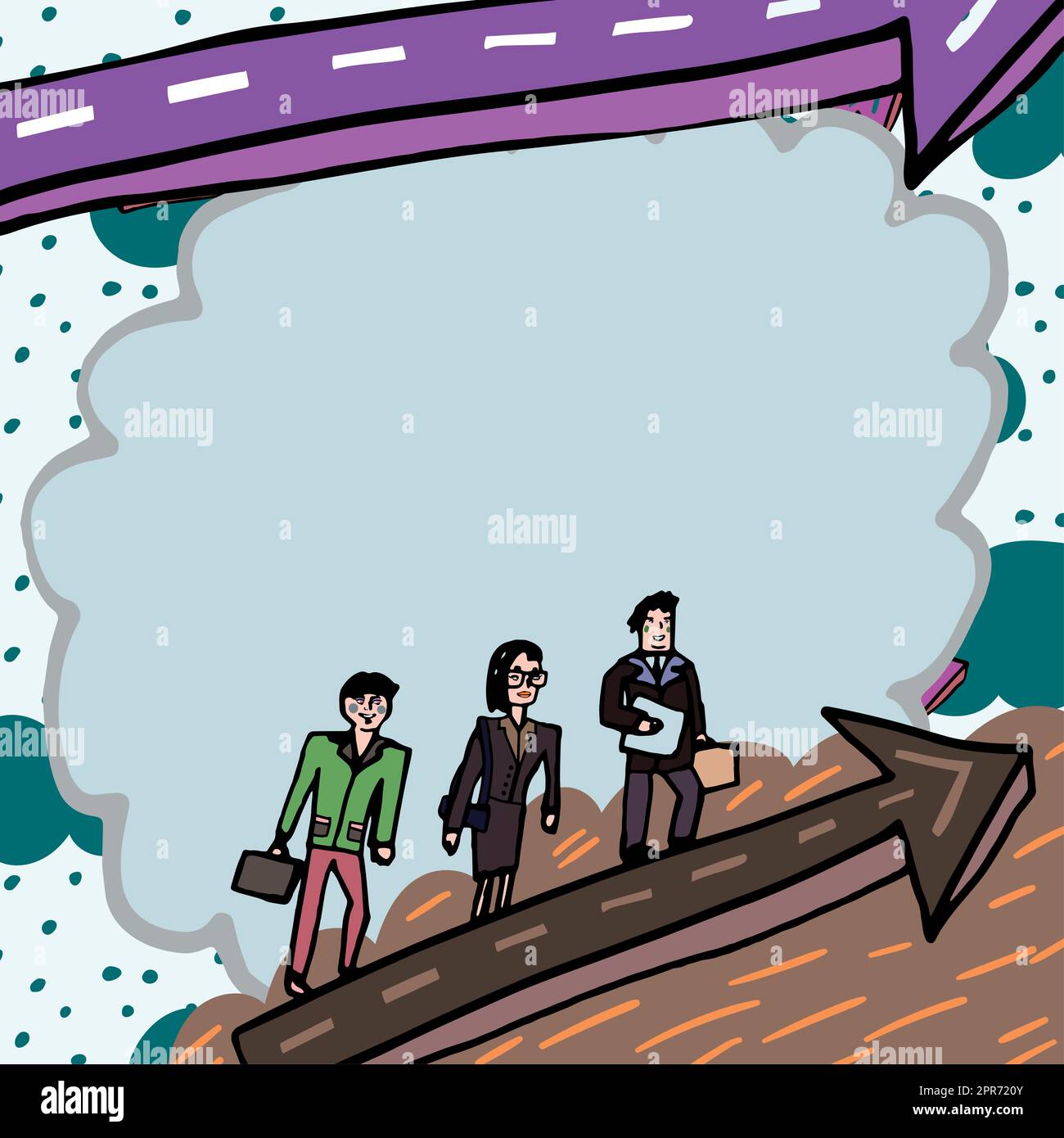 Illustrated Business Team Climbing With Arrows Around And Important ...