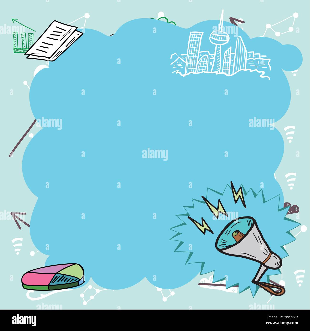 Important Messages Presented In Frame With Megaphone, Chart And Skyline ...