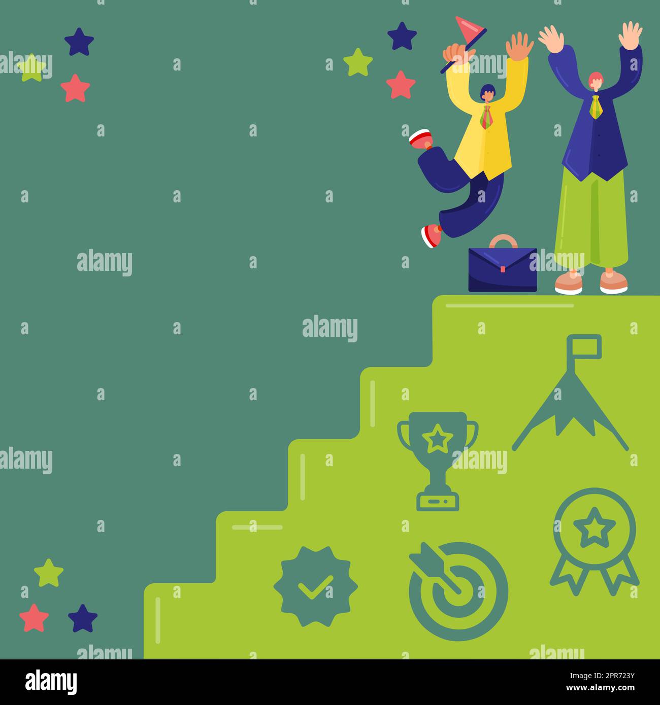 Success Stairscase With S Moving Up Celebrating Business Team. Cartoon ...