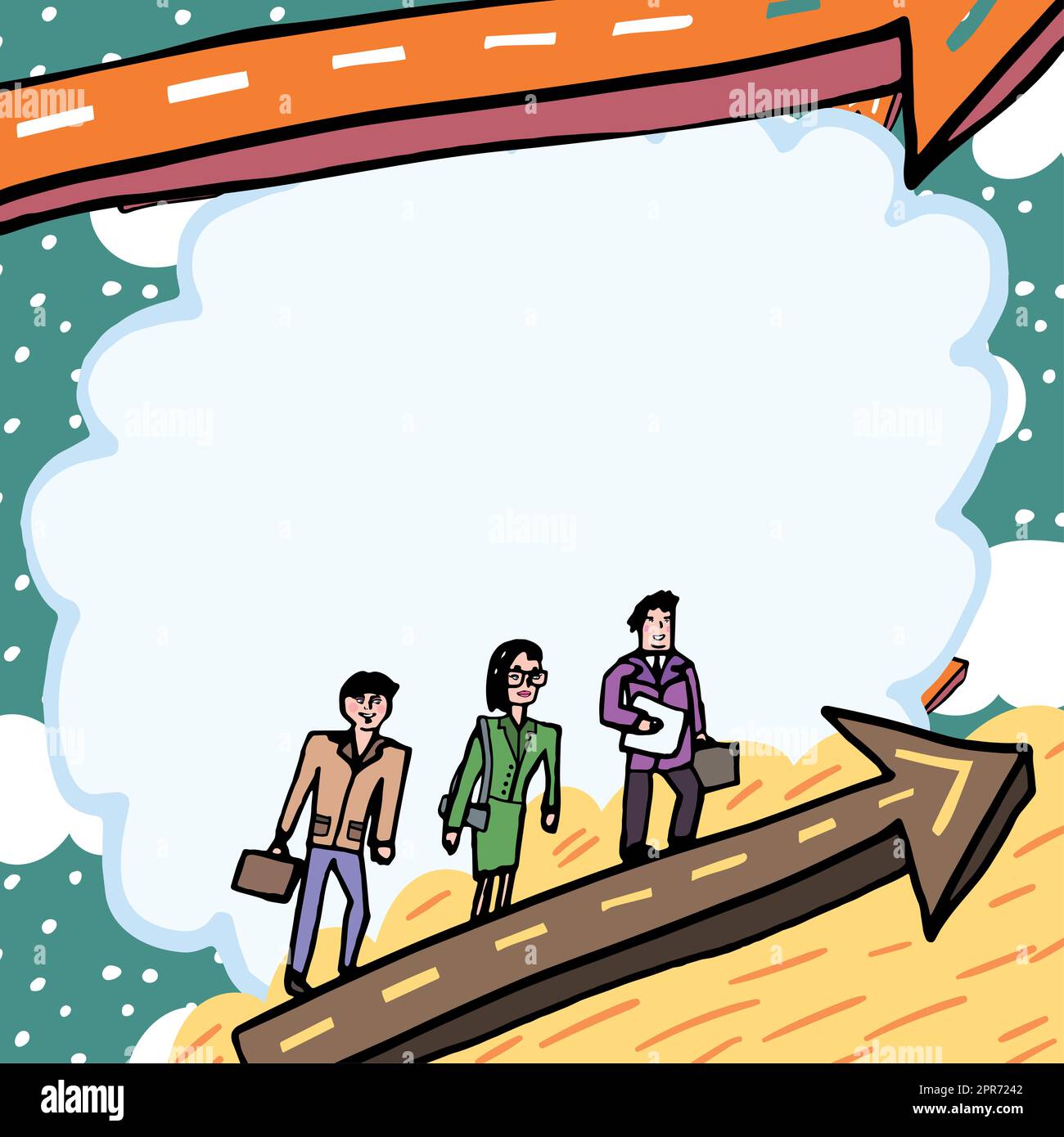 Illustrated Business Team Climbing With Arrows Around And Important ...