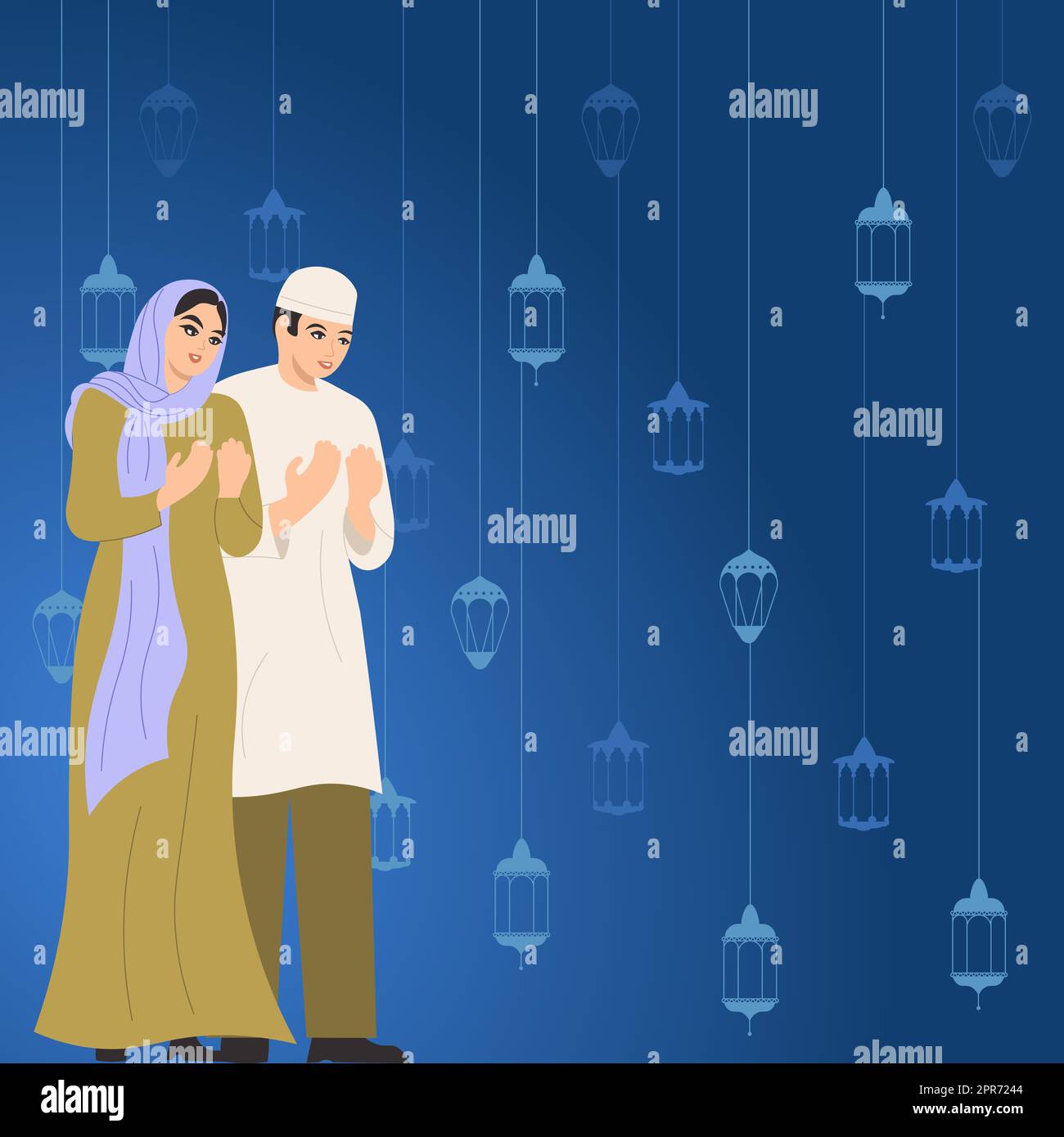 Man And Woman In Traditional Clothes Praying With Hands For Ramadan ...