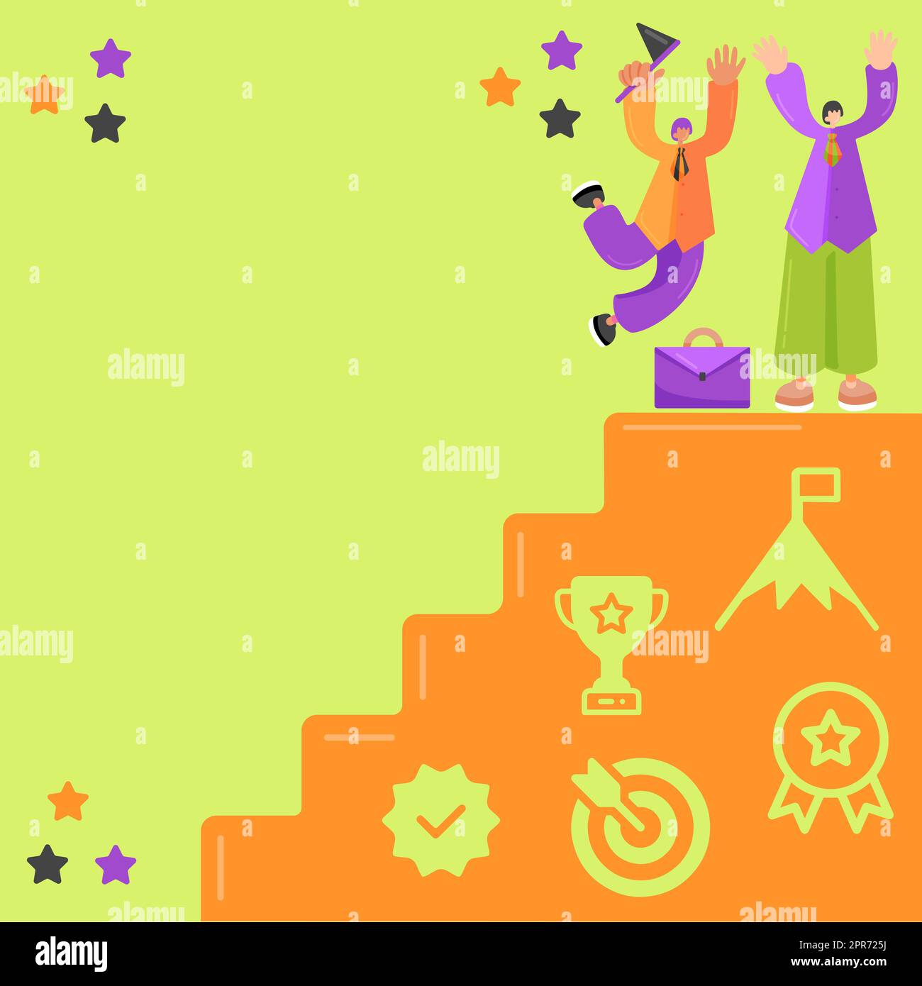 Success Stairscase With S Moving Up Celebrating Business Team. Cartoon ...