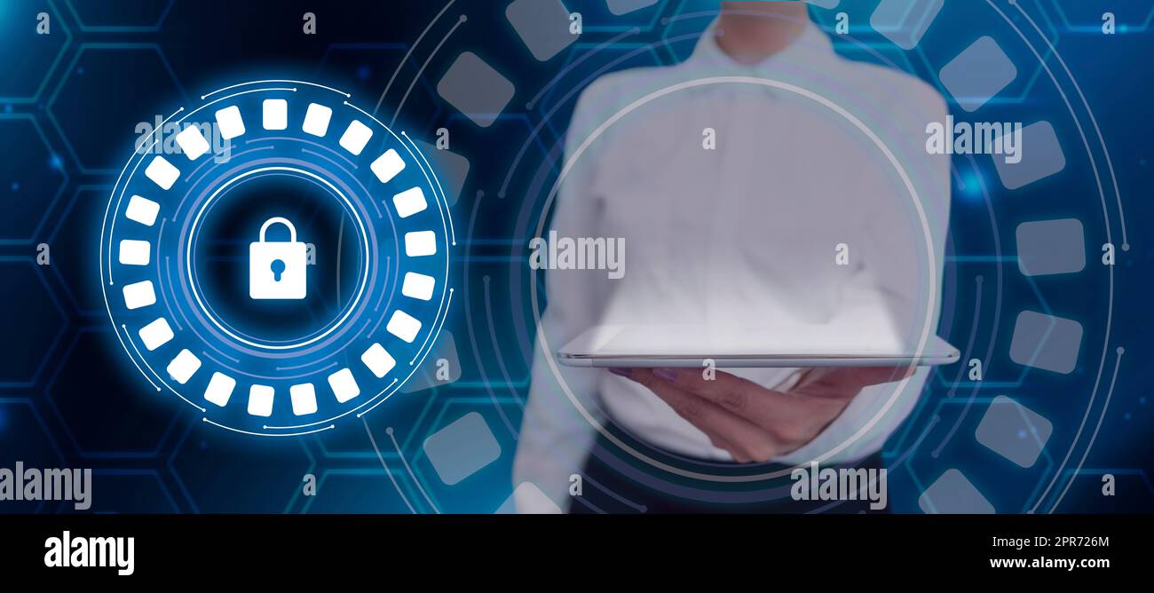 Businesswoman Holding A Tablet Displaying A Digital Lock In A ...