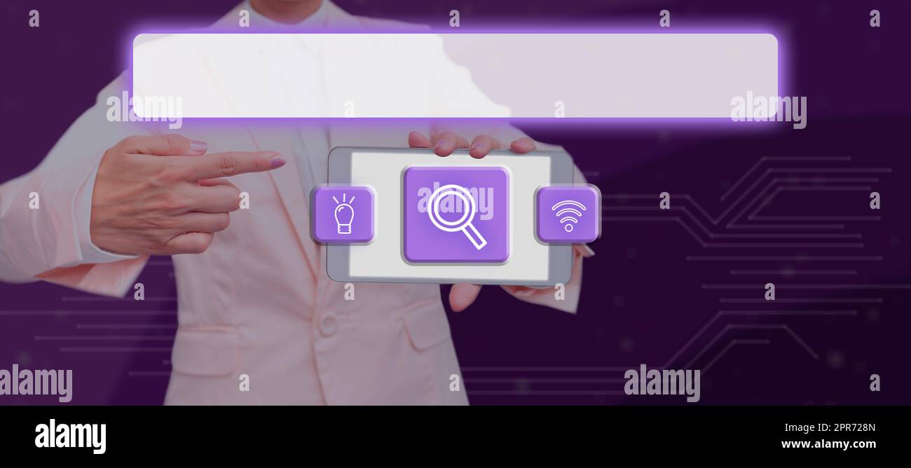 Businessman Holding A Tablet And Pointing To A Search Bar With Digital ...