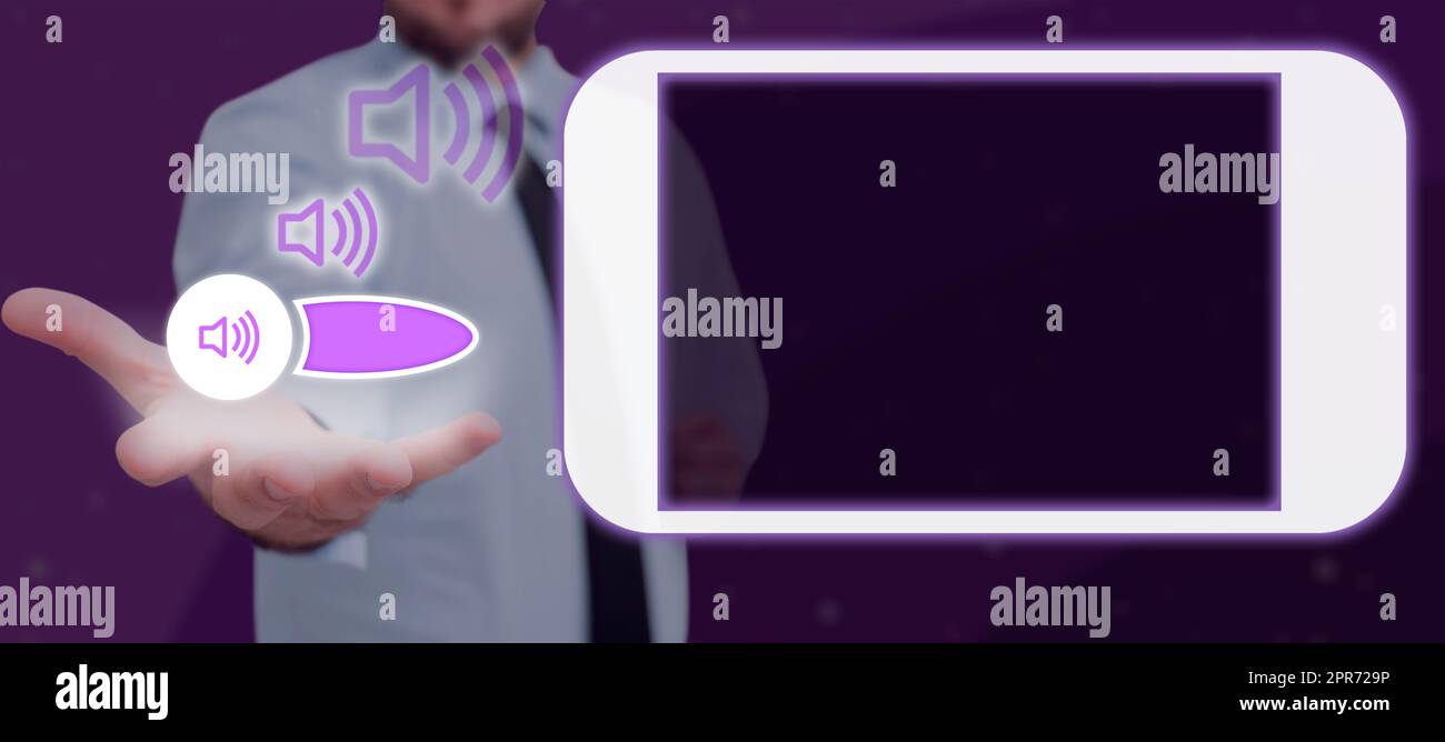 Businessman Extending Hand And Displaying Multiple Computer Sound S With A Blank Touch Screen ...
