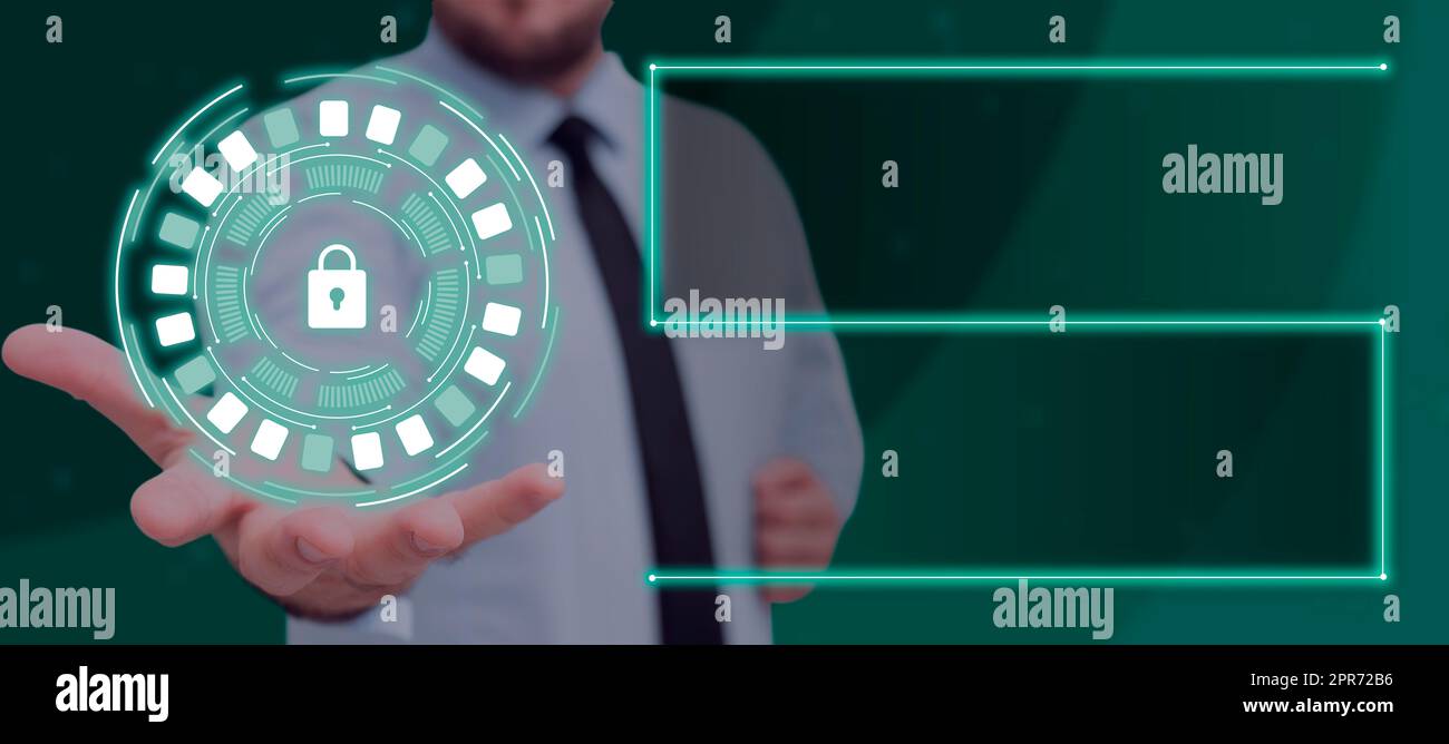 Businessman Extending Hand Showing Lock In A Glowing Futuristic Round ...