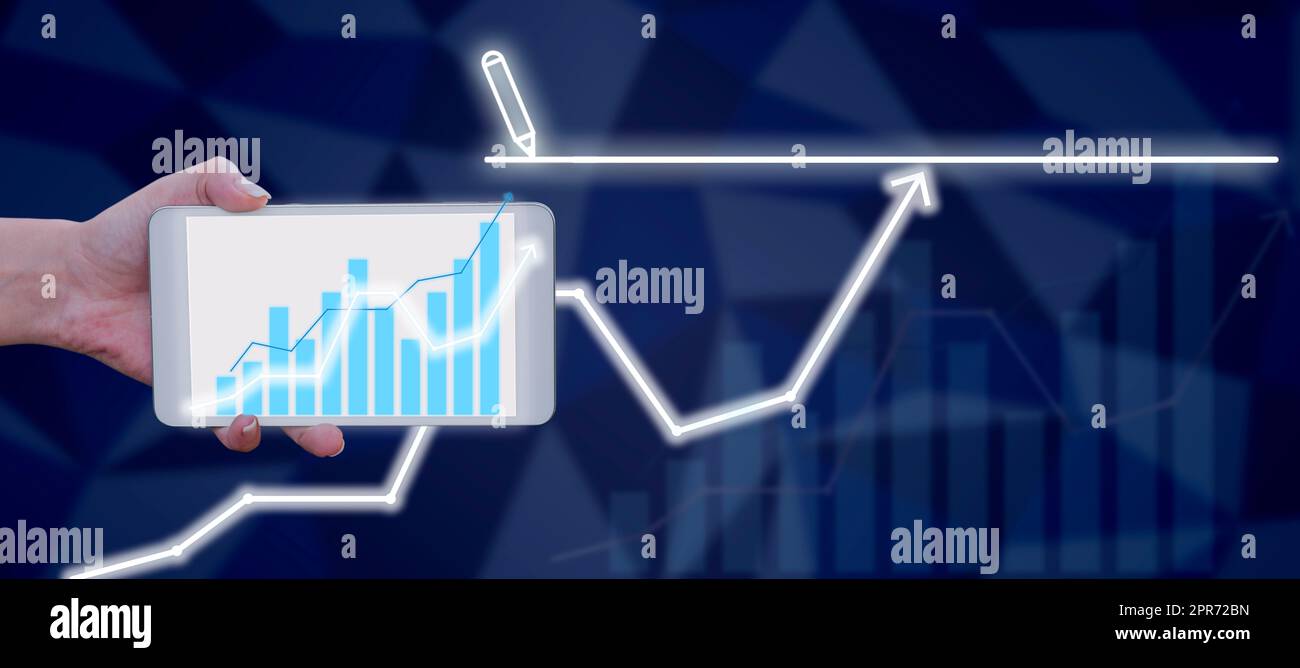 Businesswoman Hand Holding Cellphone Showing Digital Bar Graph With ...