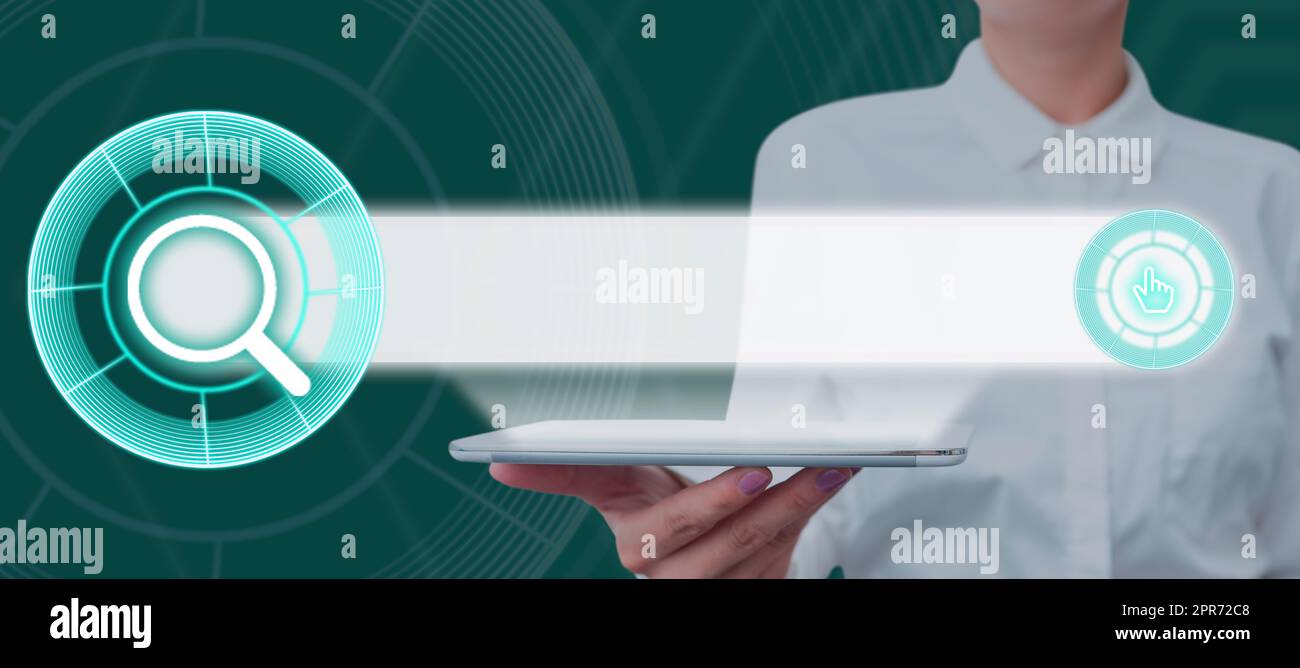 Businesswoman Holding Tablet With Digitally Generated Search Bar Symbol ...