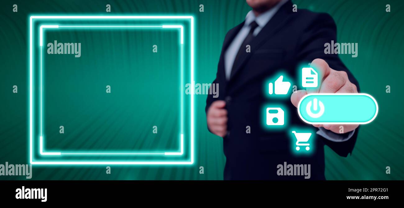 Male Executive Pointing On Digitally Generated Multiple S And Power ...