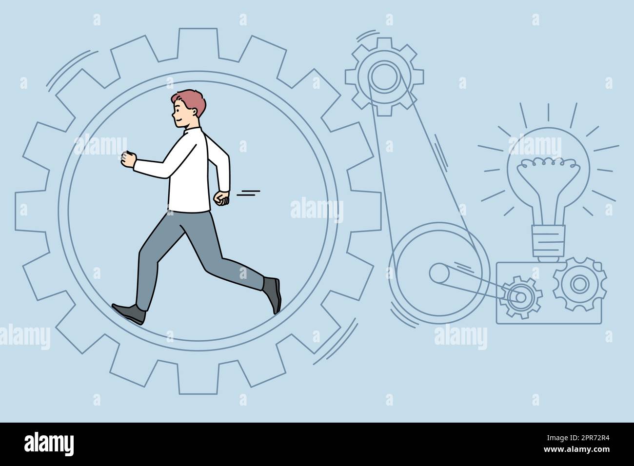 Businessman running in cogwheel generating creative business ideas. Man ...