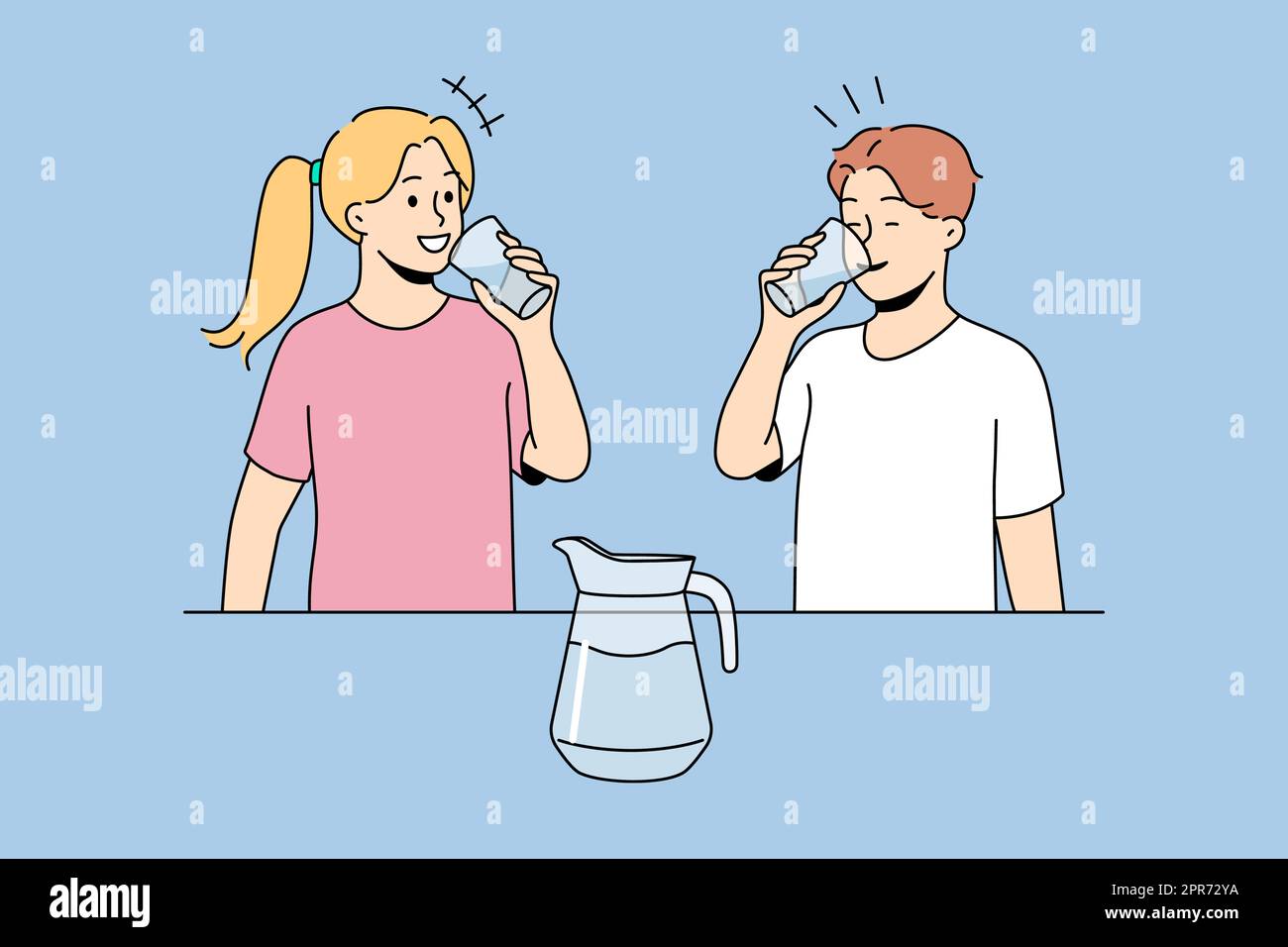 Smiling children drinking water keep hydration balance. Happy kids ...