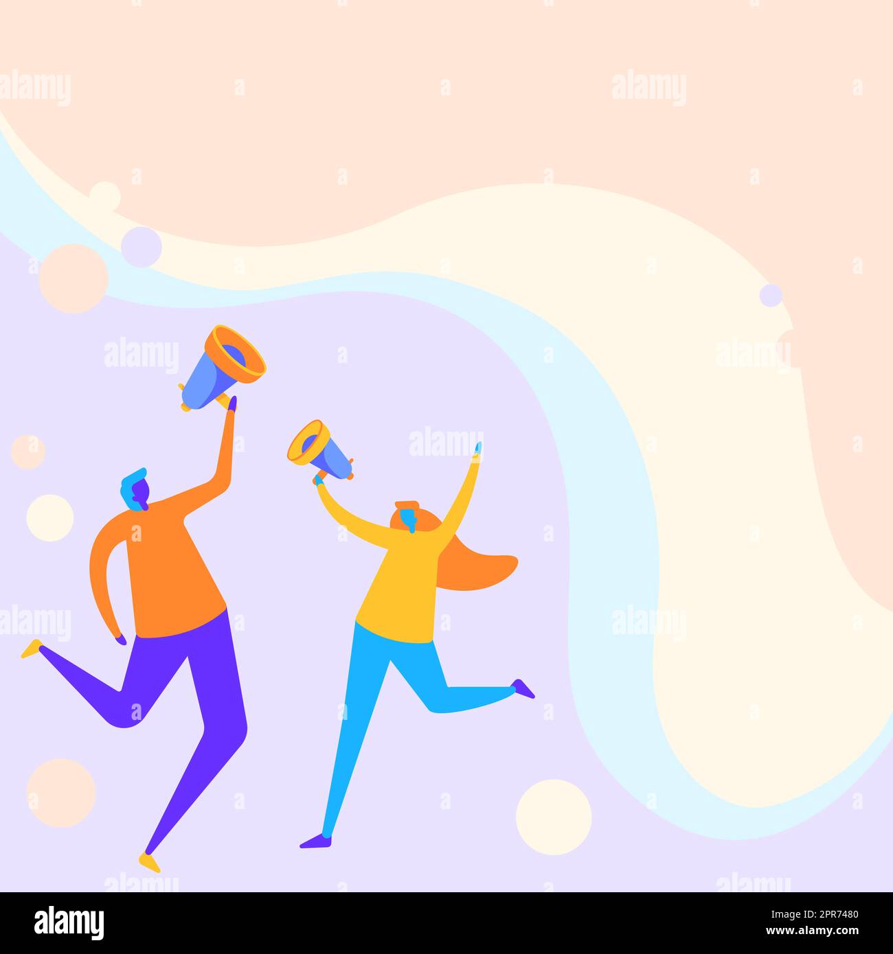 Illustration Of Joyful Partners Mildly Jumping Around Sharing Thoughts ...