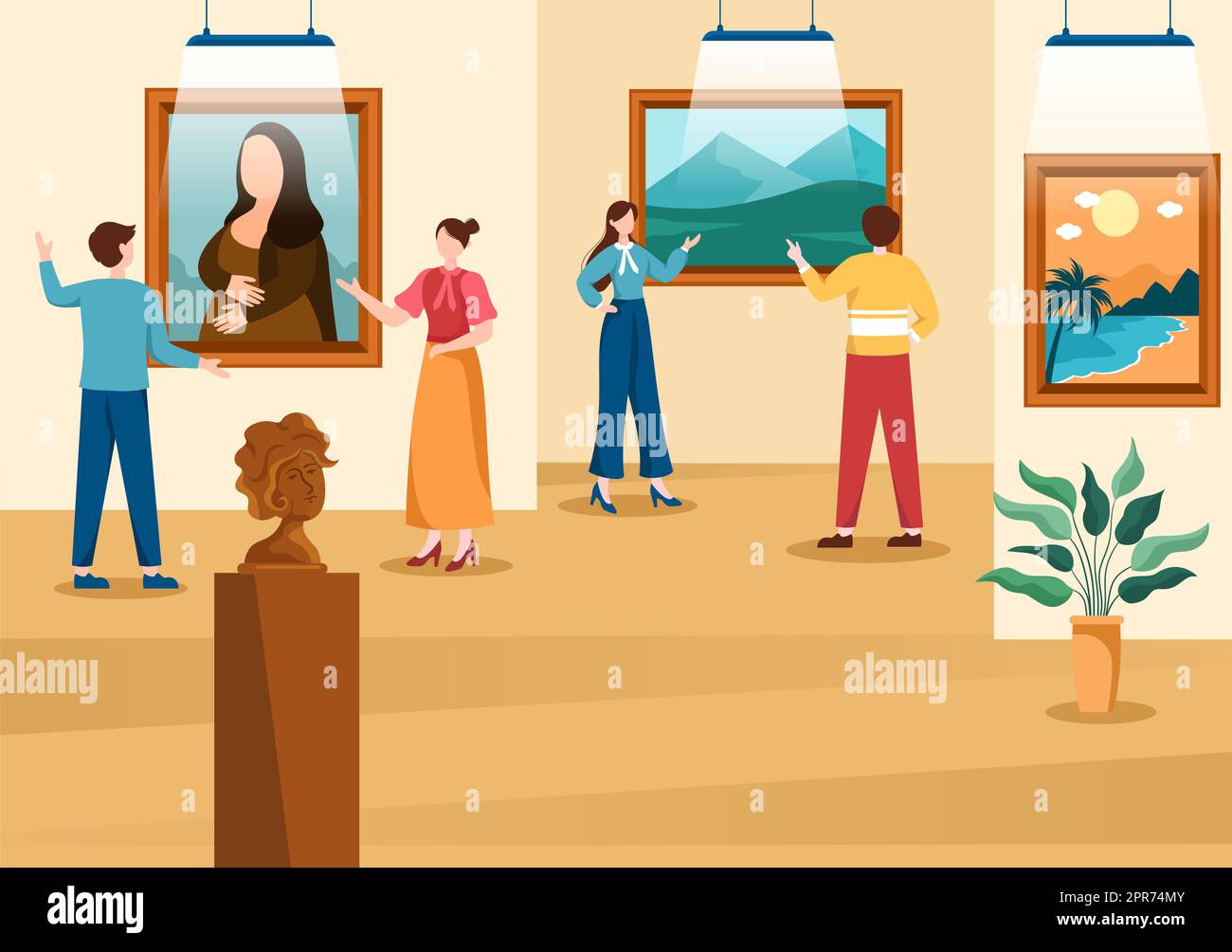 Art Gallery Museum Cartoon Illustration with Exhibition, Culture ...