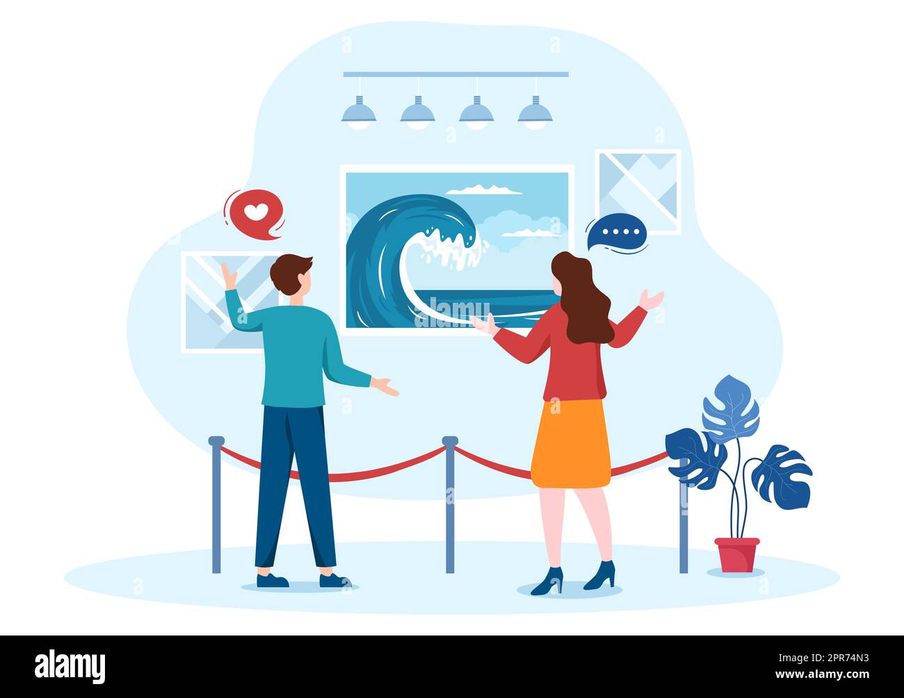 Art Gallery Museum Cartoon Illustration with Exhibition, Culture ...