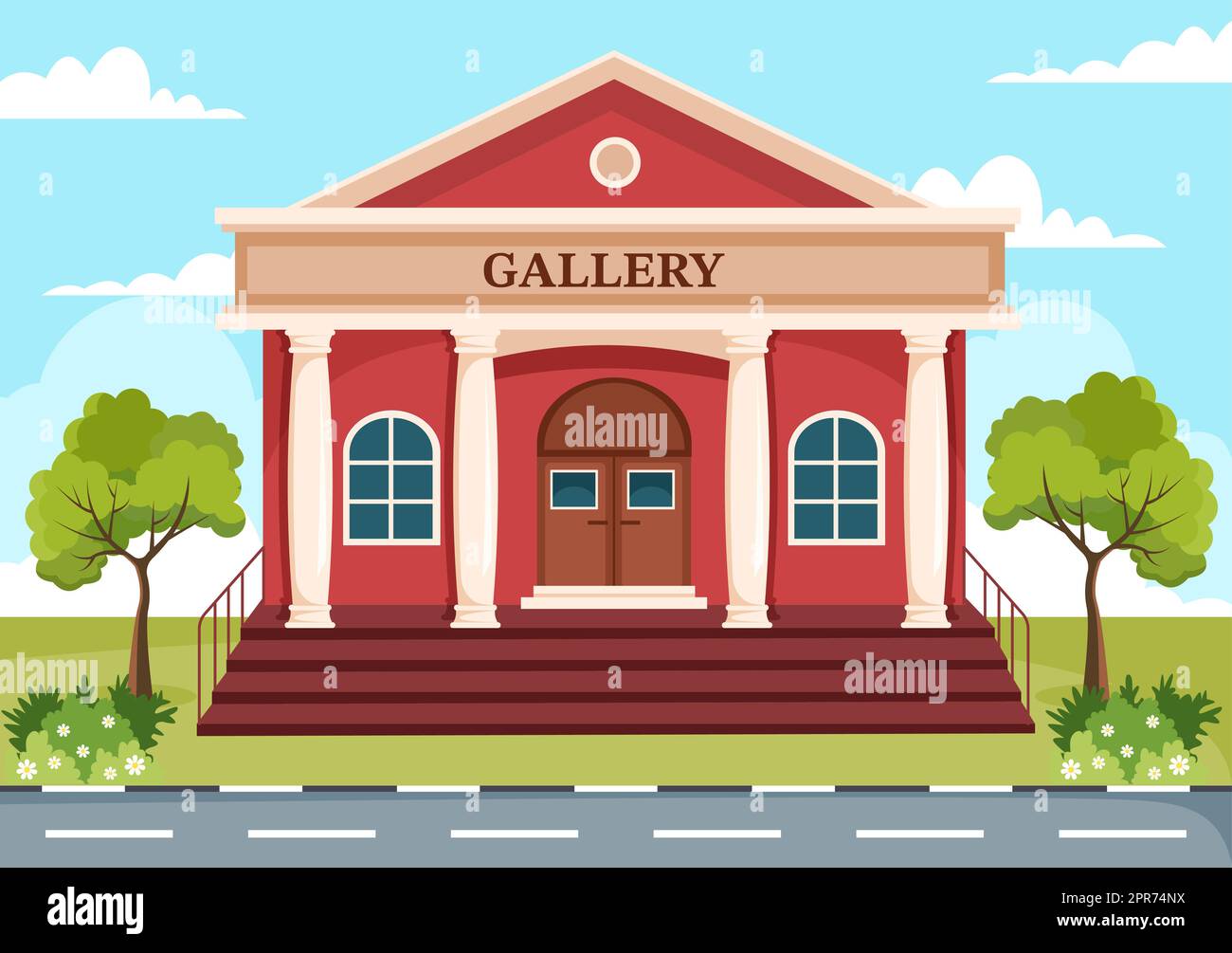 Art Gallery Museum Building Cartoon Illustration with Exhibition ...