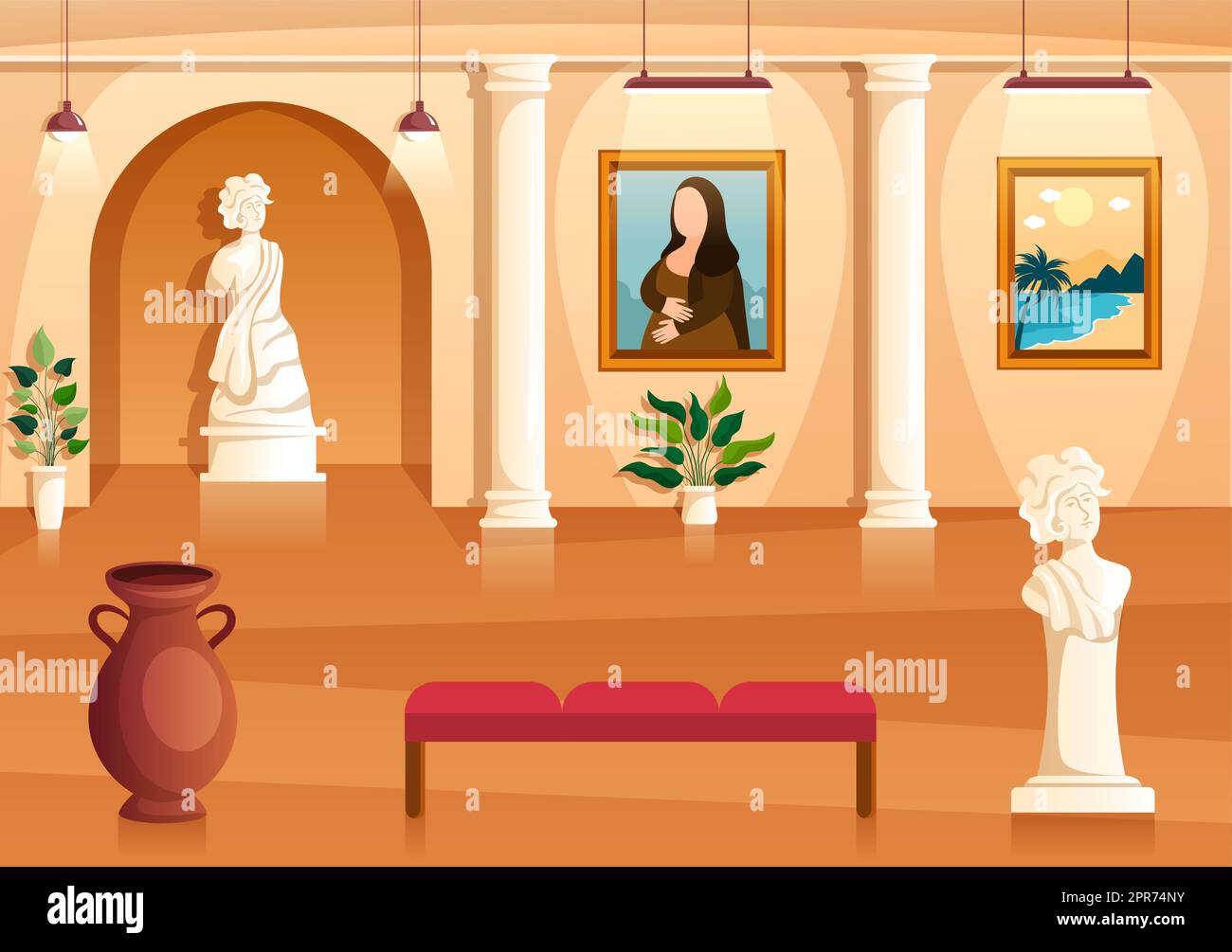 Art Gallery Museum Interior Cartoon Illustration Exhibition, Culture ...