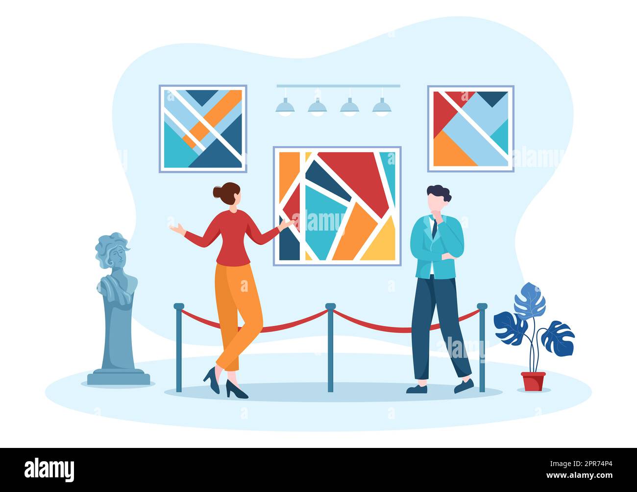 Art Gallery Museum Cartoon Illustration with Exhibition, Culture ...