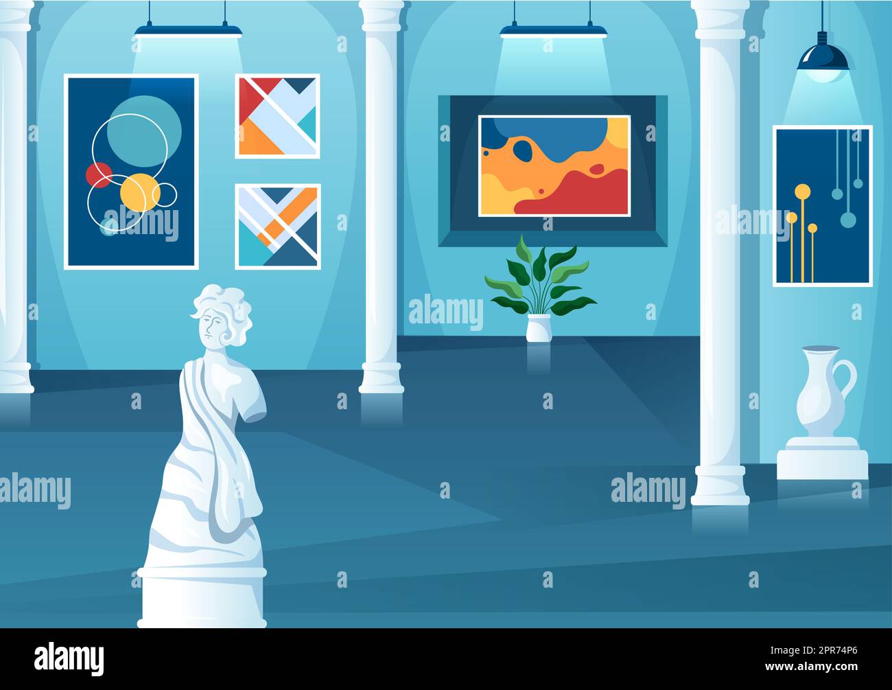 Art Gallery Museum Interior Cartoon Illustration Exhibition, Culture ...