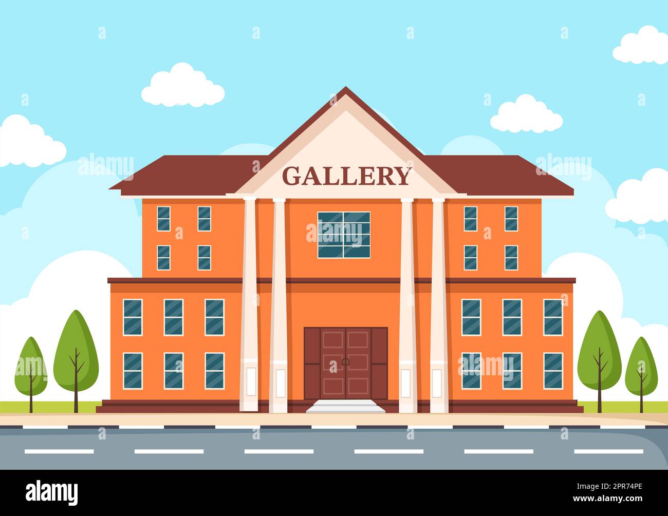 Art Gallery Museum Building Cartoon Illustration with Exhibition ...