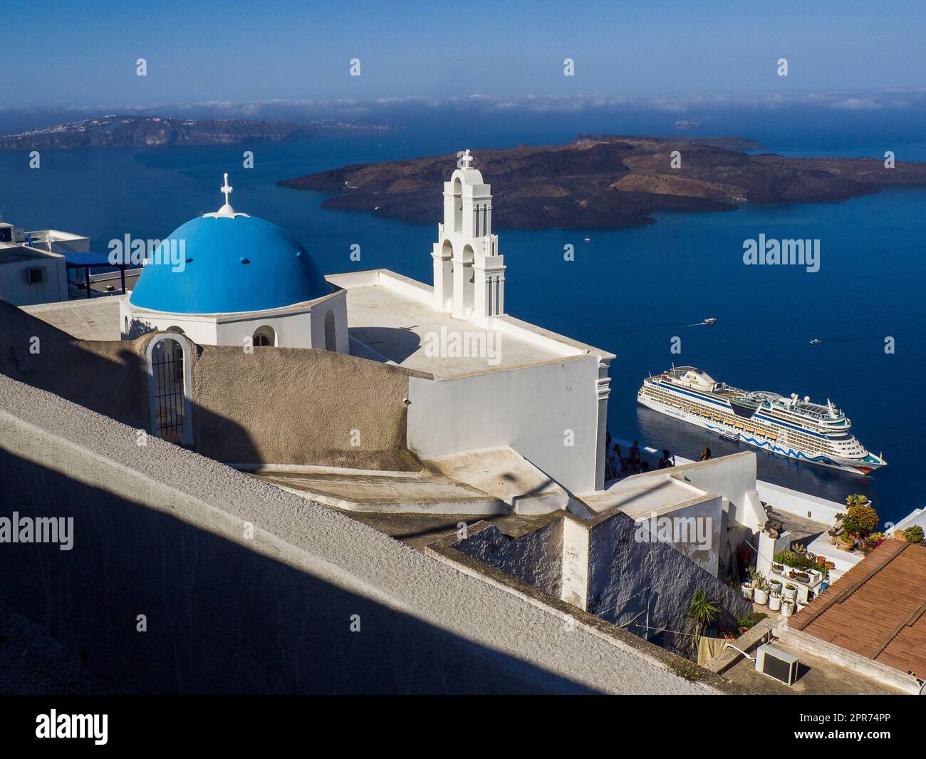 Greece, Santorini, Thira - Three Bells Of Fira Stock Photo - Alamy