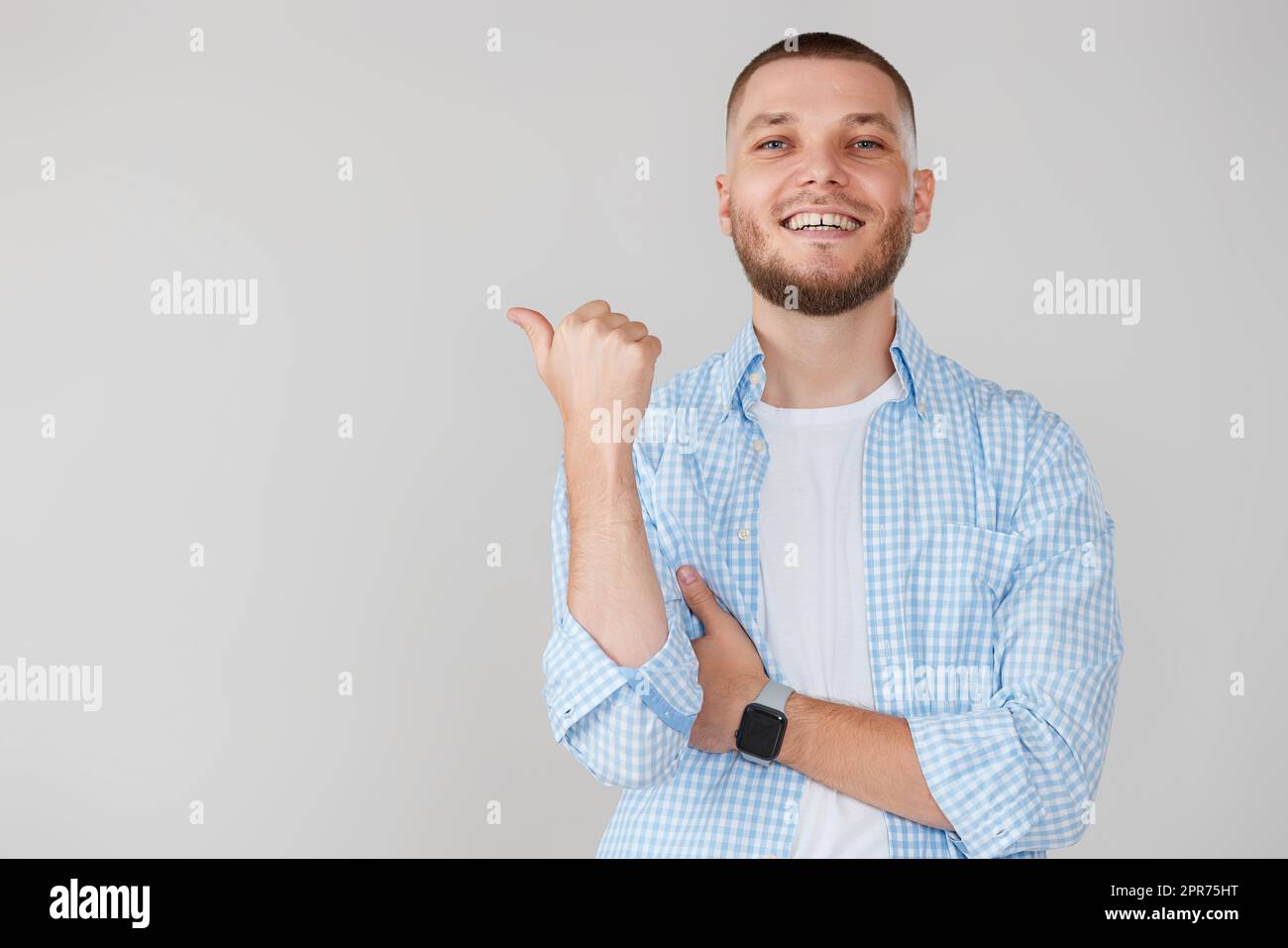 Handsome businessman pointing finger copy hi-res stock photography and ...
