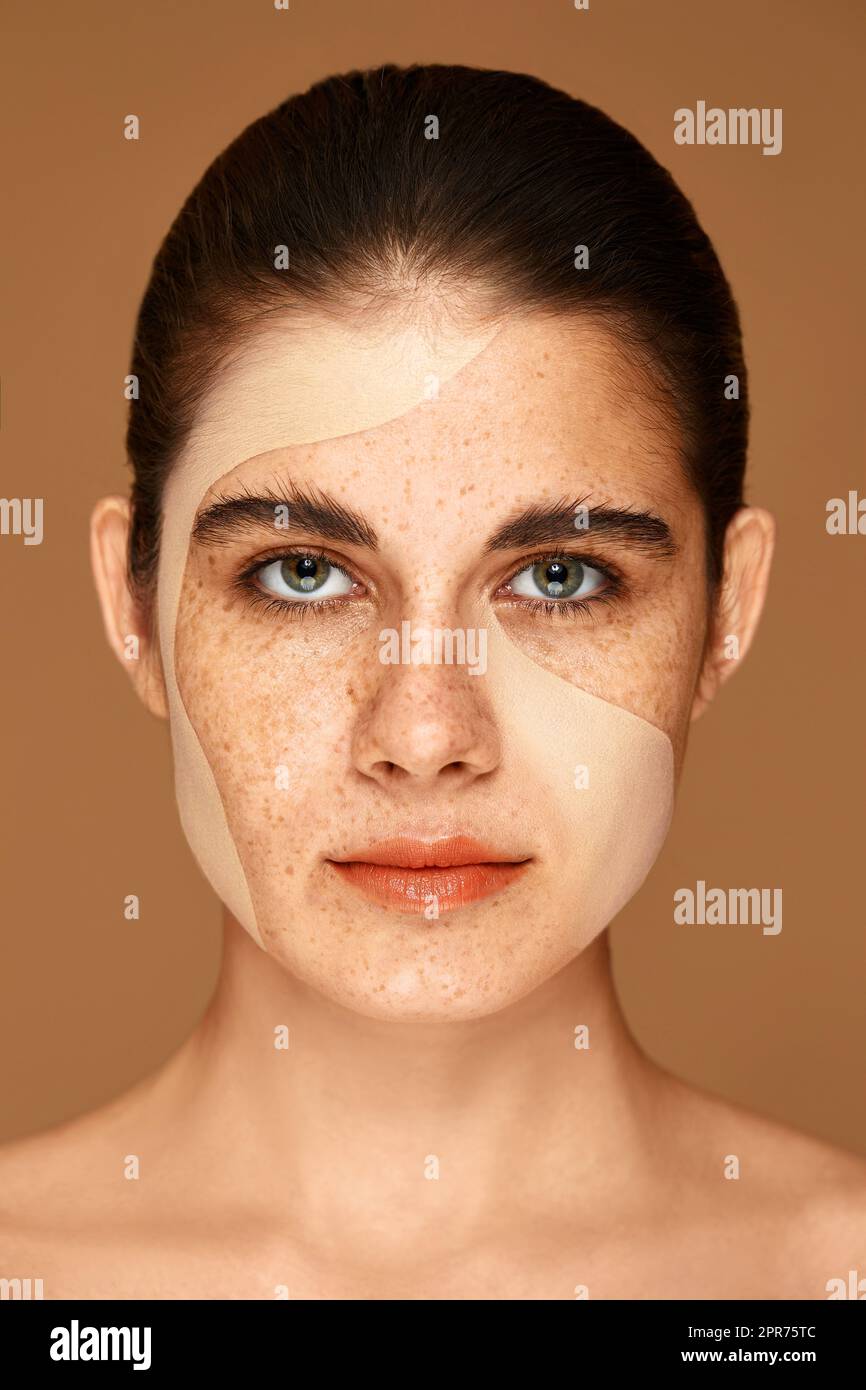 Portrait of beautiful woman with make-up on studio background Stock ...