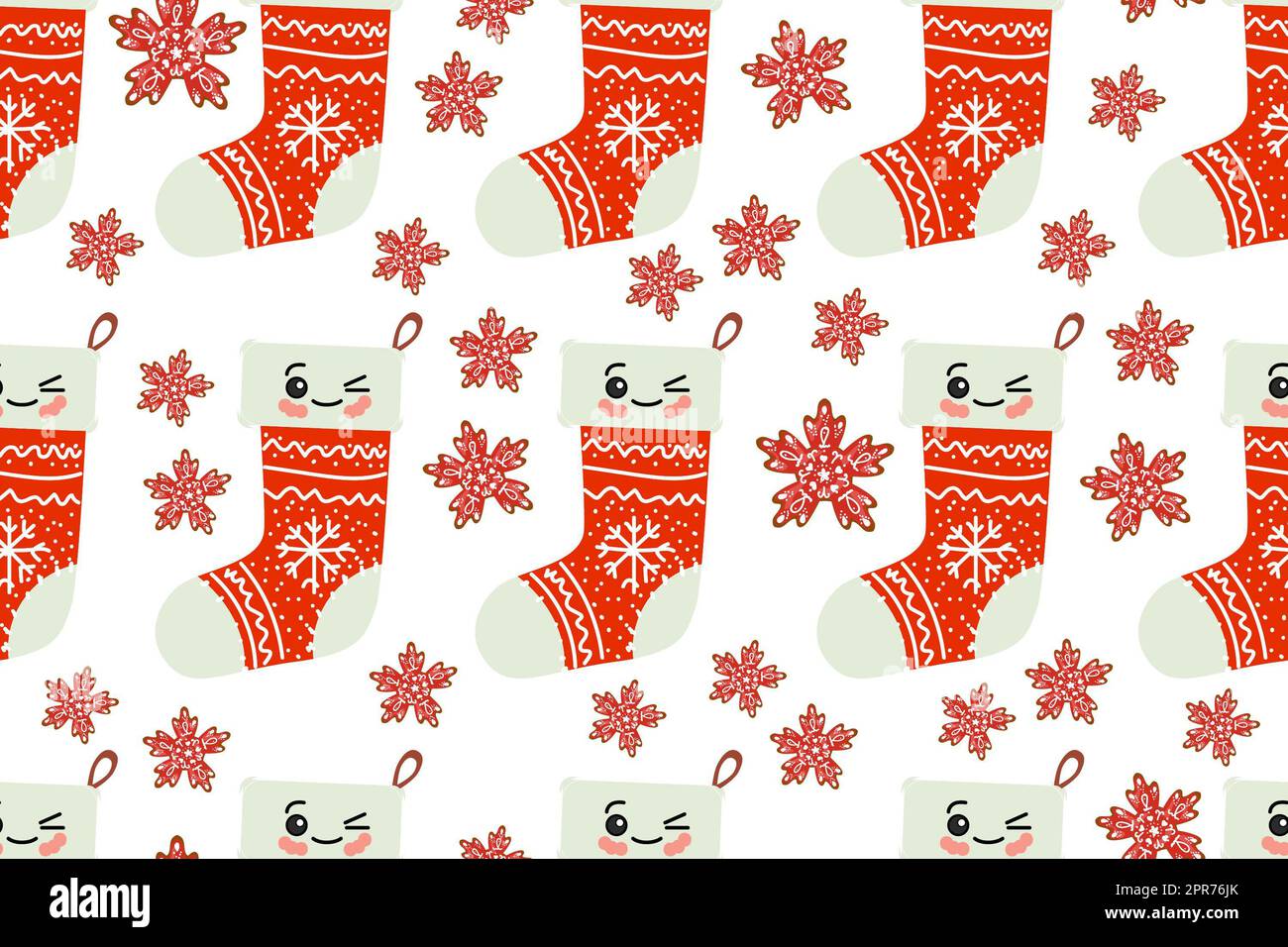 Christmas seamless pattern with kawaii cute christmas sock. cartoon ...