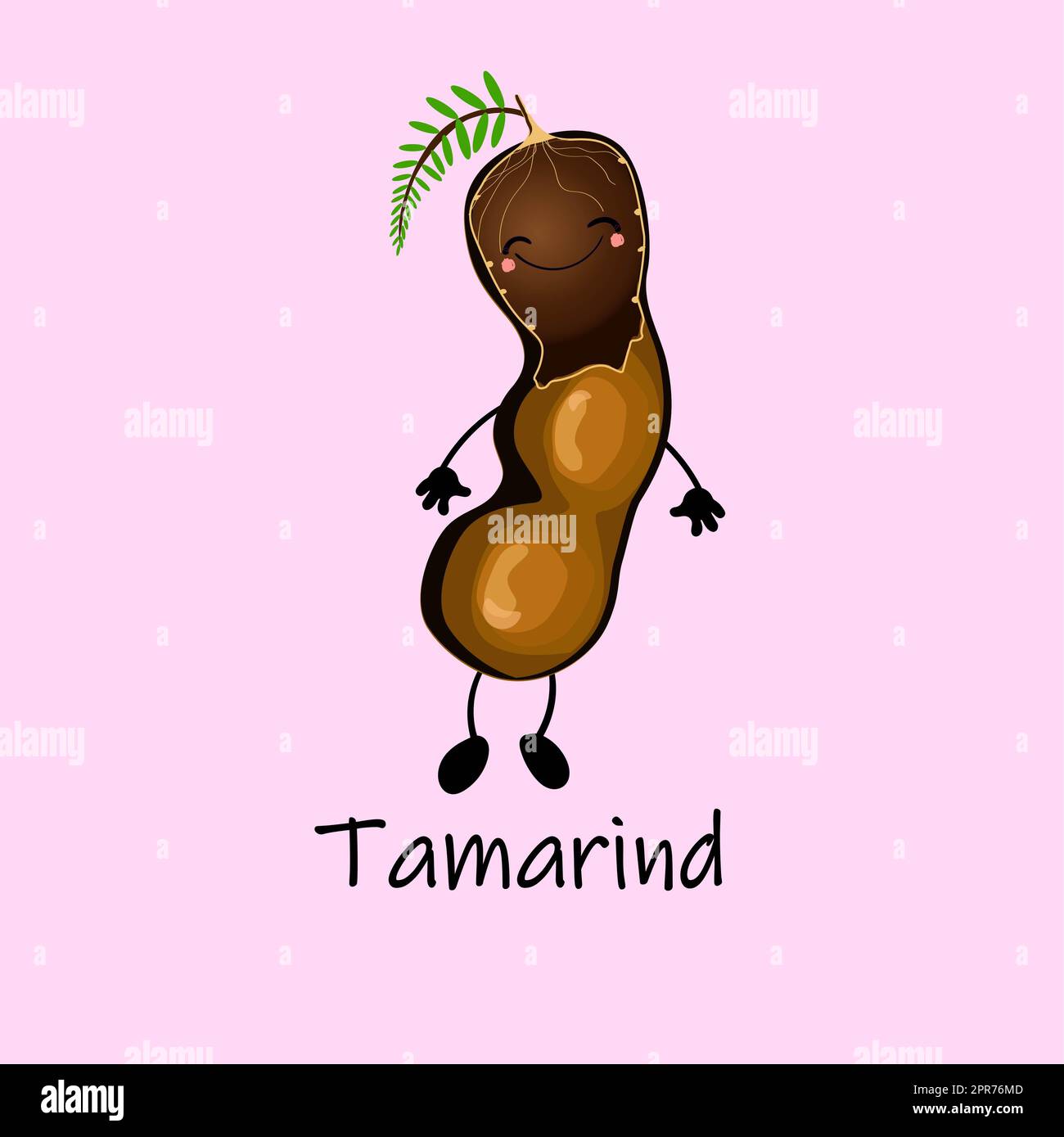 Tamarind. Character is cheerful with arms and legs. Set of fruits on a ...