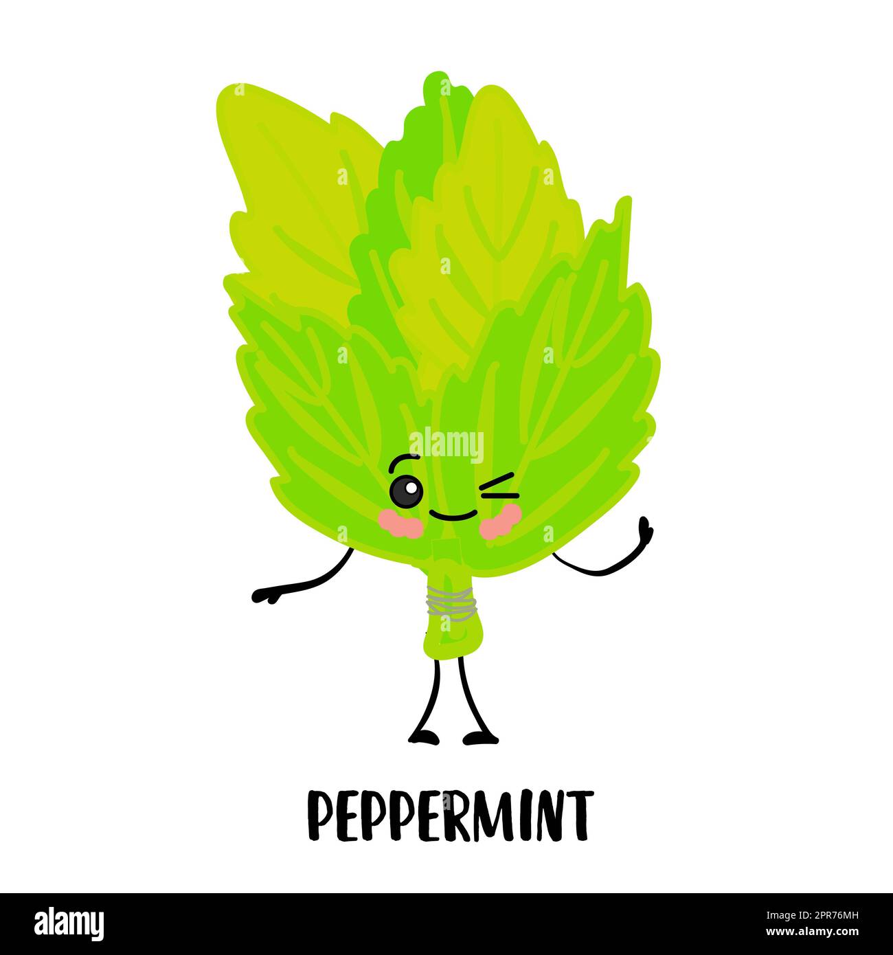 Peppermint. Spicy greens. Aromatic herbs. Cartoon cute food characters ...
