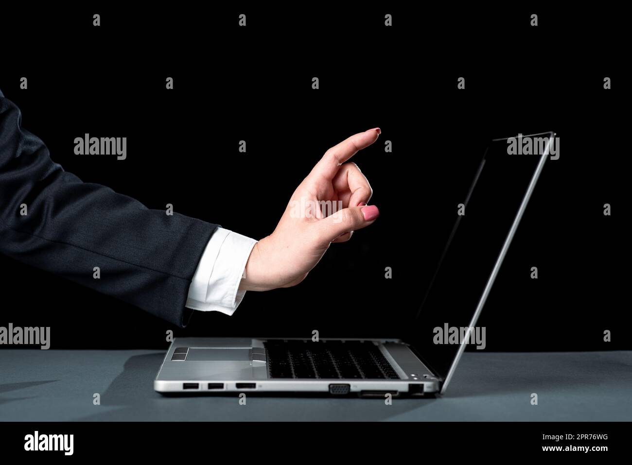 Businesswoman Pointing Important Message On Lap Top Screen. Woman ...