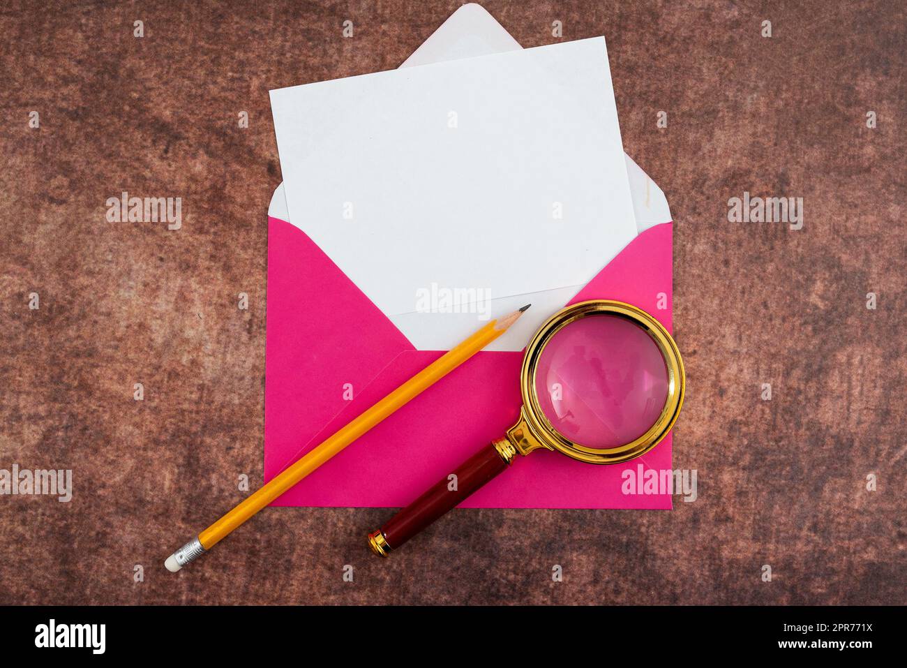 Blank Letter With Envelope, Pencil And Magnifying Glass Placed Wood ...