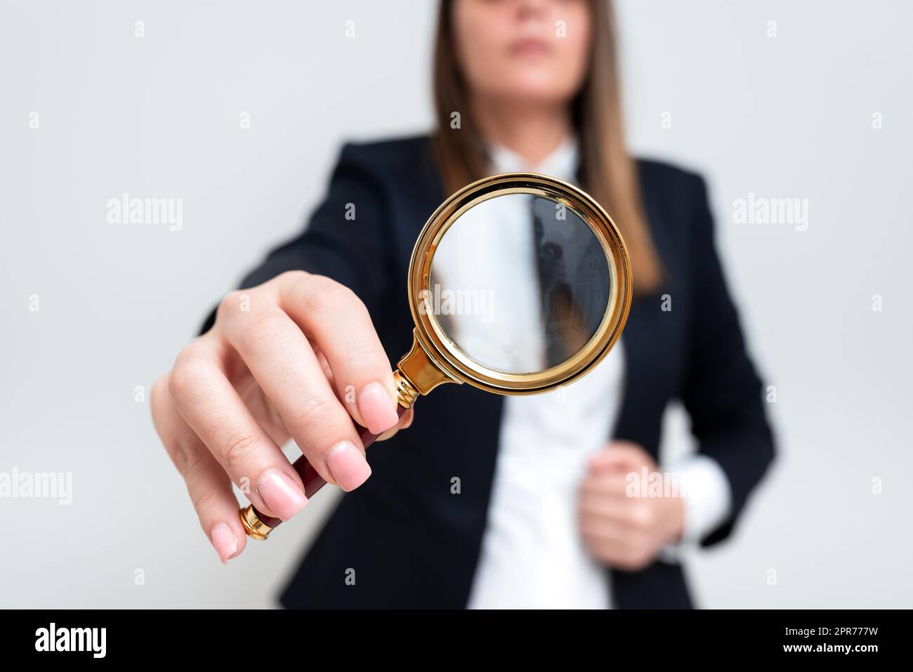 Businesswoman Holding Magnifier In One Hand. Woman Having Magnifying ...