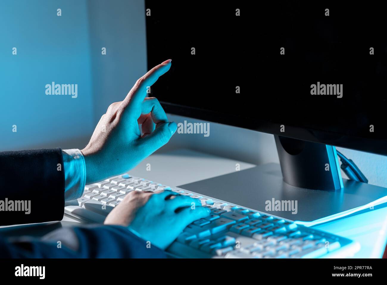 Businesswoman Typing Recent Updates On Lap Top Keyboard On Desk And ...