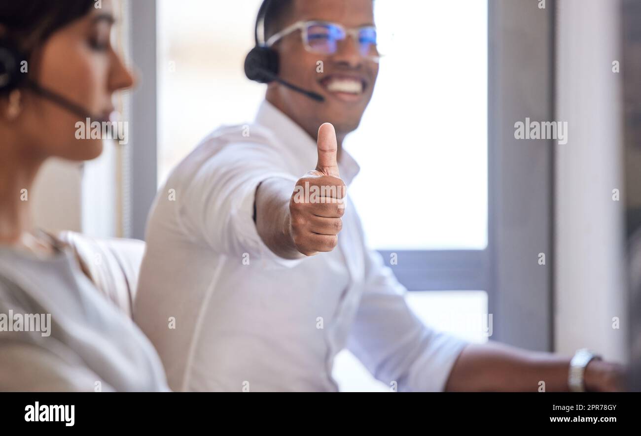 Call center office thumbs hi-res stock photography and images - Alamy