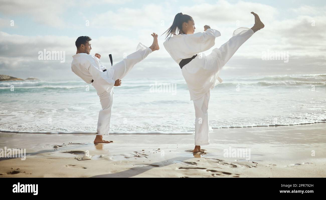 Its all about technique. Full length shot of two young martial artists ...