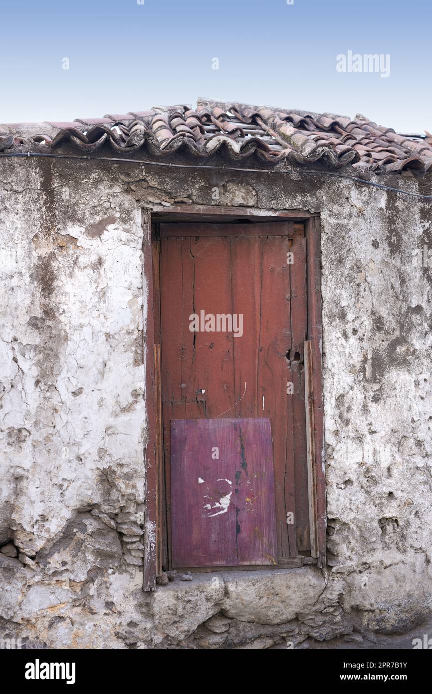 Frontal view of traditional building in Santa Cruz de La Palma. Close ...