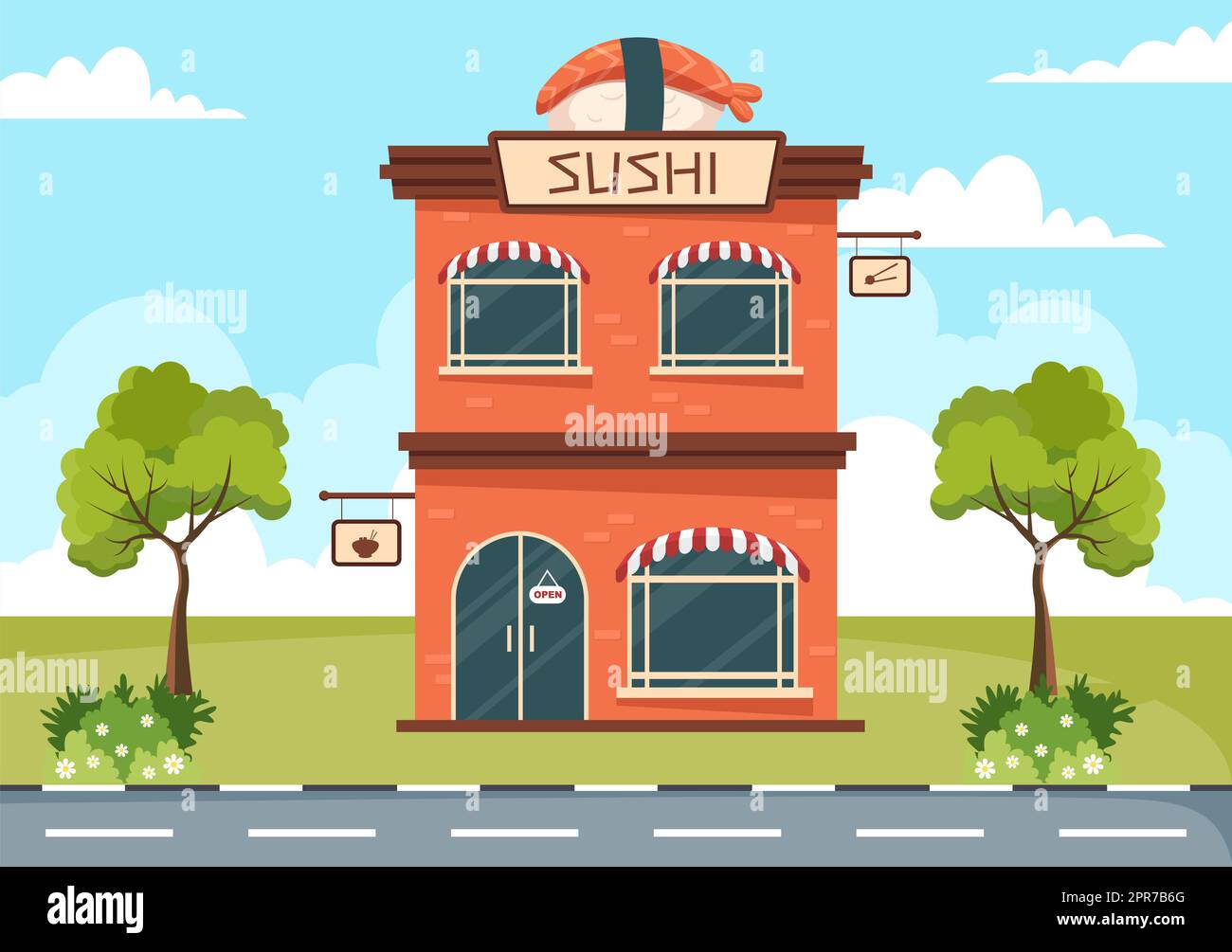 Japanese Food Building Cartoon Illustration Stock Photo - Alamy