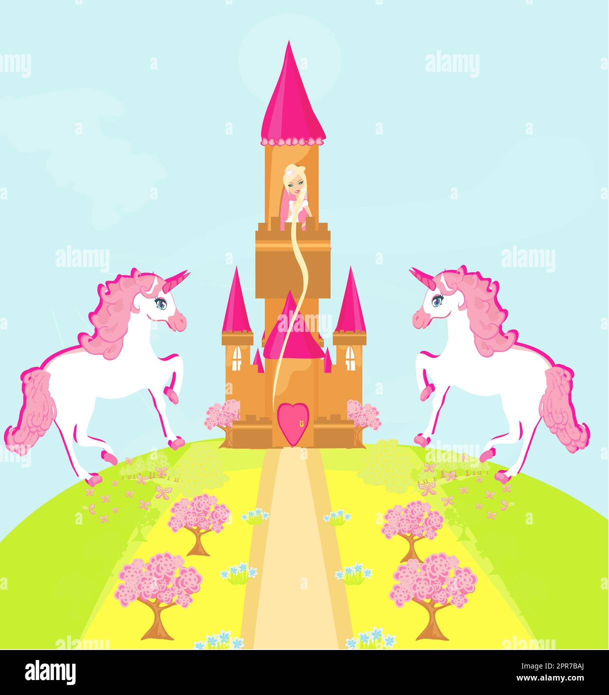 Illustration of princess in tower waiting for Prince Stock Photo - Alamy