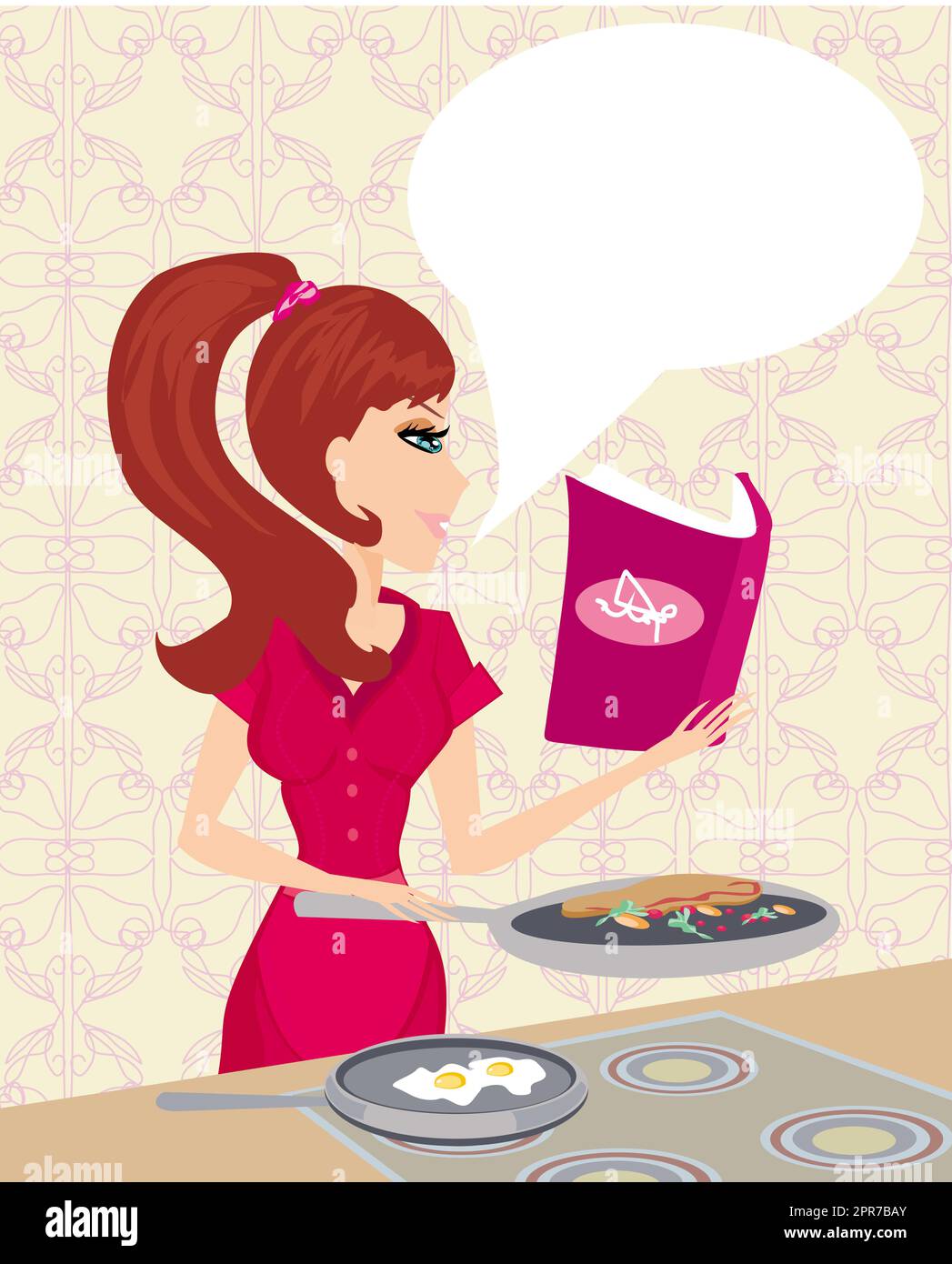 Beautiful woman frying in kitchen Stock Photo - Alamy