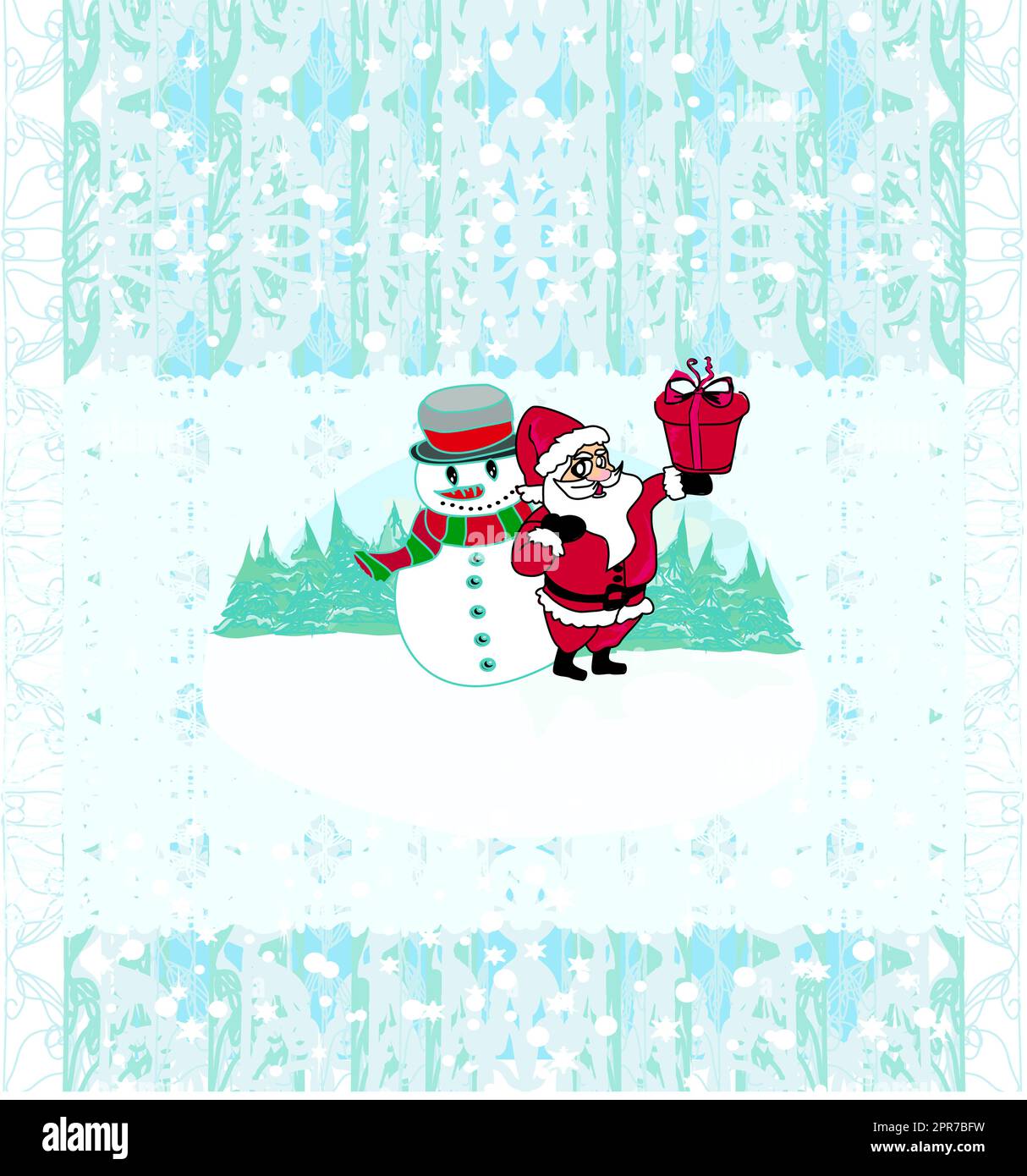 Christmas background. Santa and snowman. Vector drawing Stock Photo - Alamy