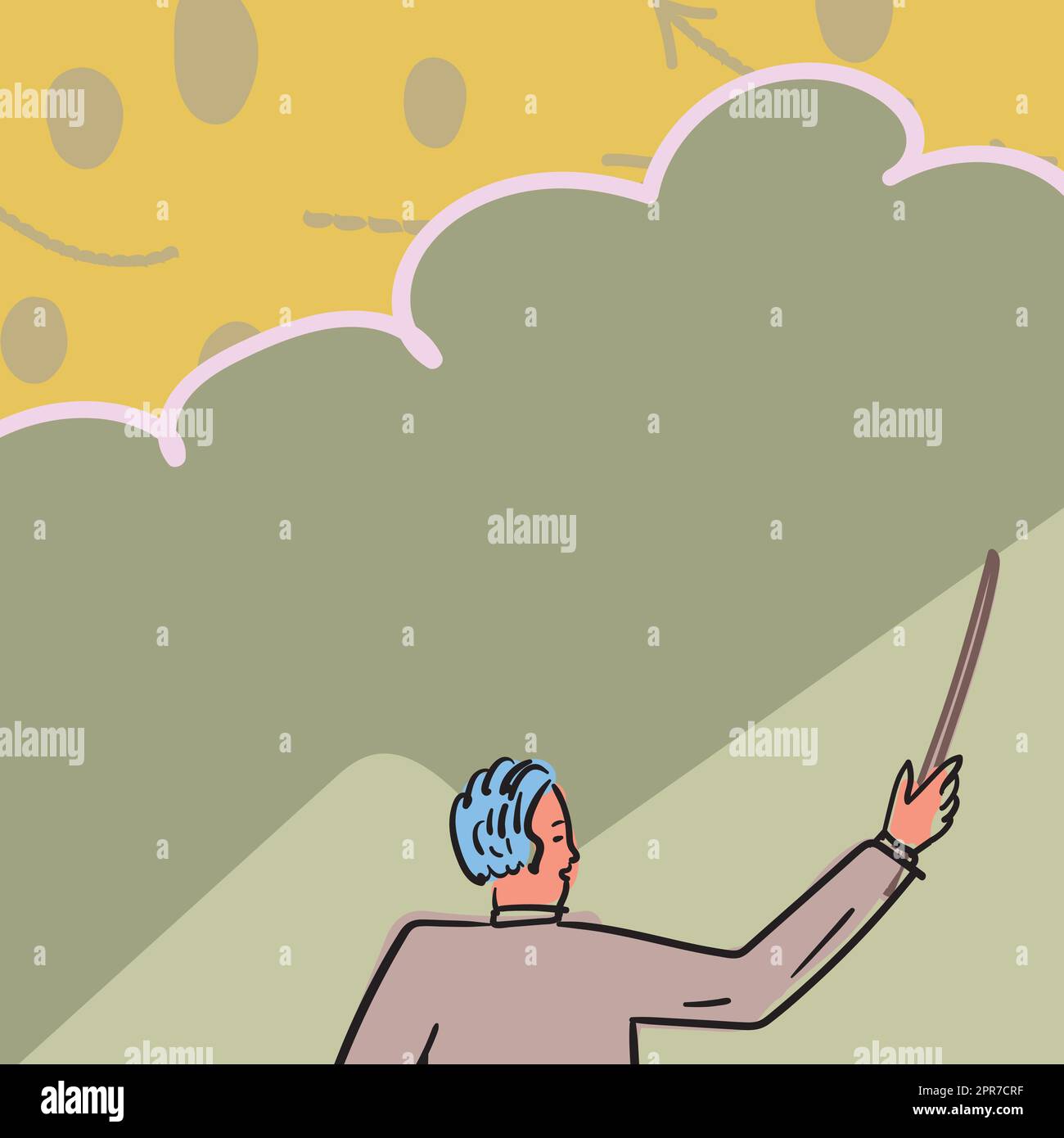 School Instructor Drawing Pointing Stick On Empty Whiteboard With Cloud ...