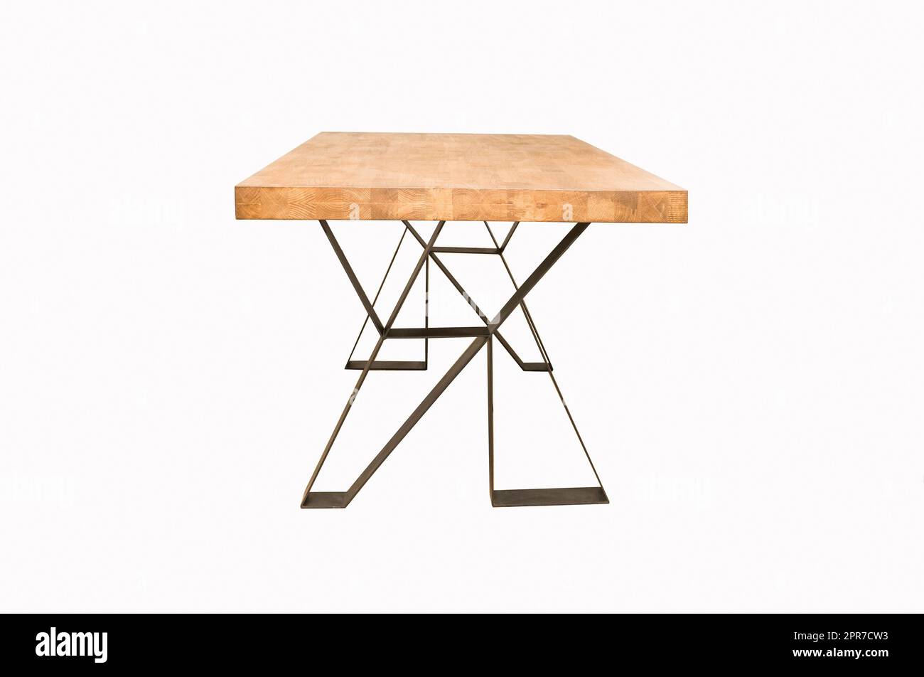 wooden lacquered table with black legs on white background side view ...