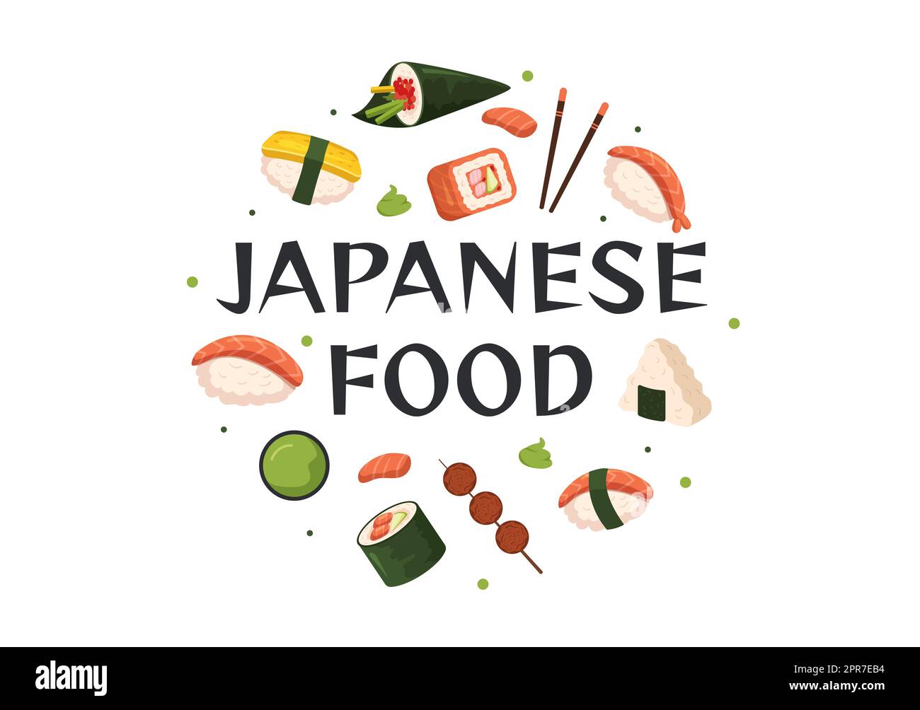 Japanese Food Cartoon Illustration with Various Delicious Dishes in the ...