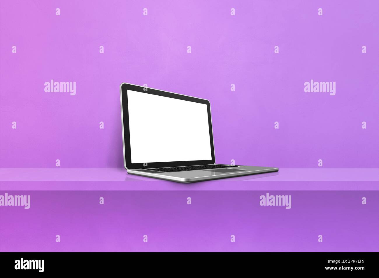 Laptop computer on purple shelf background Stock Photo - Alamy